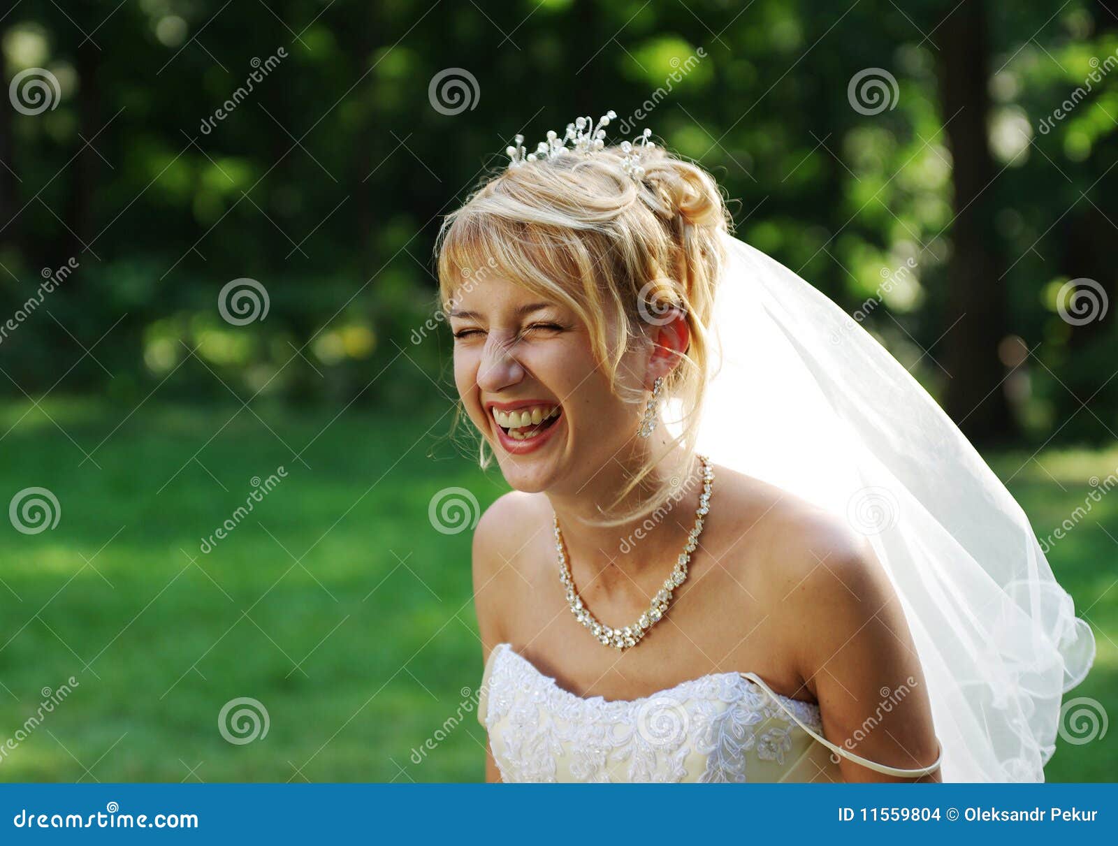 Laughing Bride Outdoors in Summer Stock Photo - Image of wedding ...