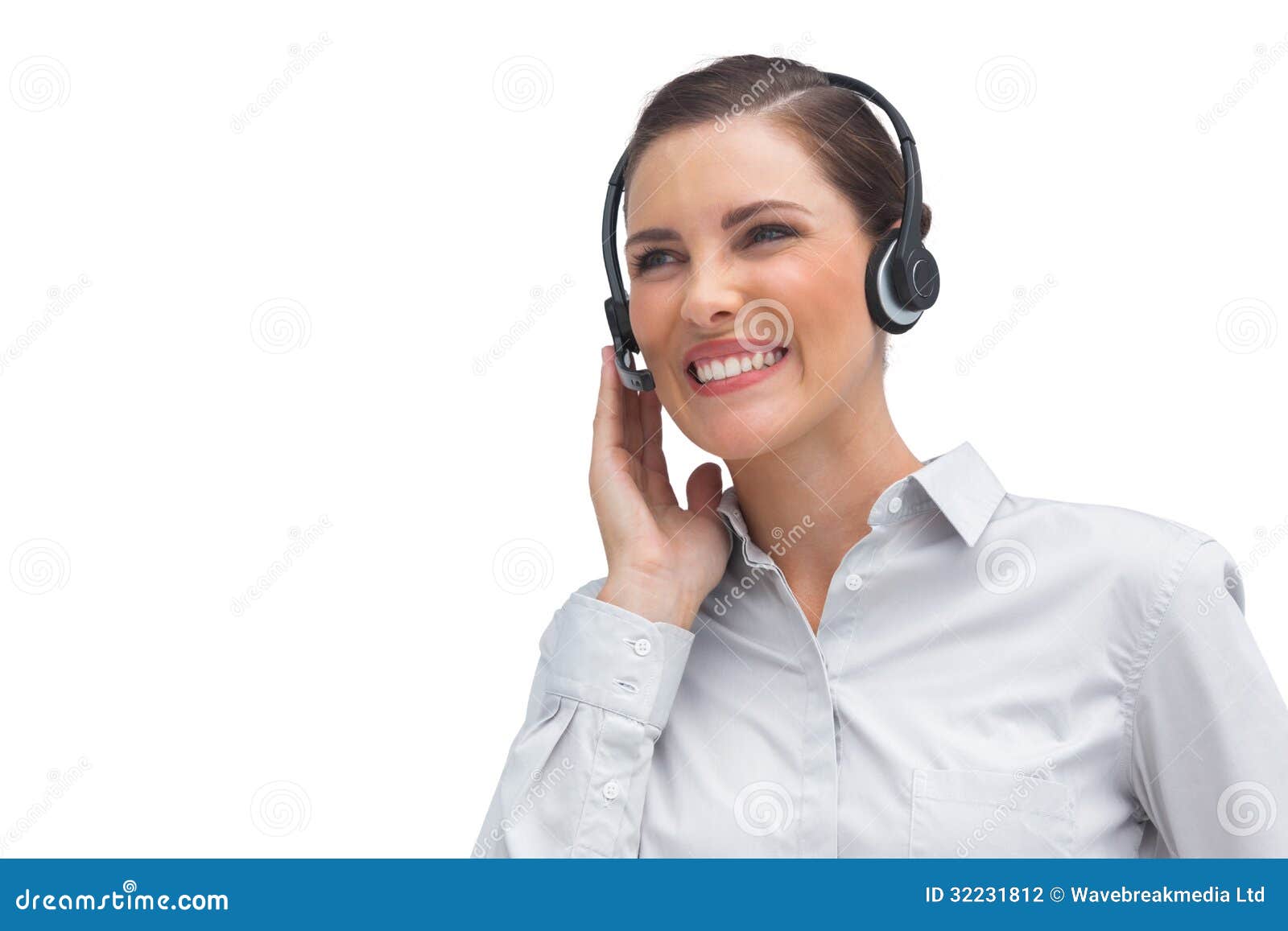 Laughing Call Centre Agent Wearing Headset Stock Photo - Image of agent ...