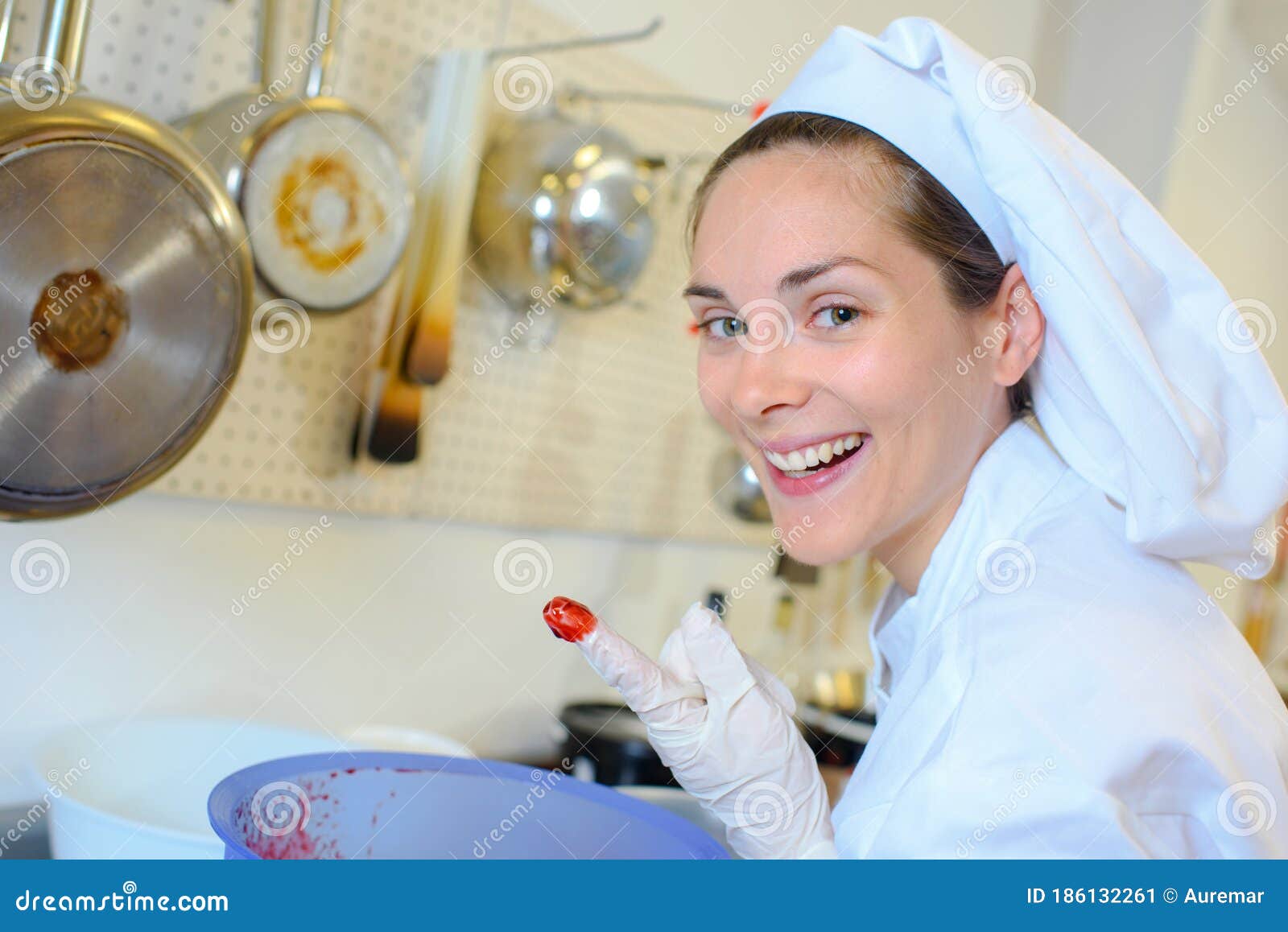 Laughing Chef with Food on Finger Stock Image - Image of kitchen ...