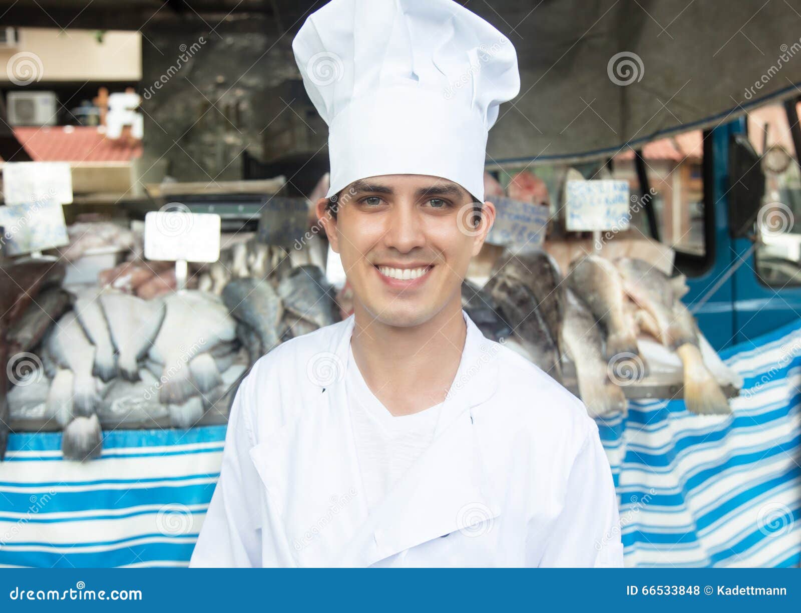 Laughing Chef with Fresh Fish on a Market Stock Photo - Image of nature ...