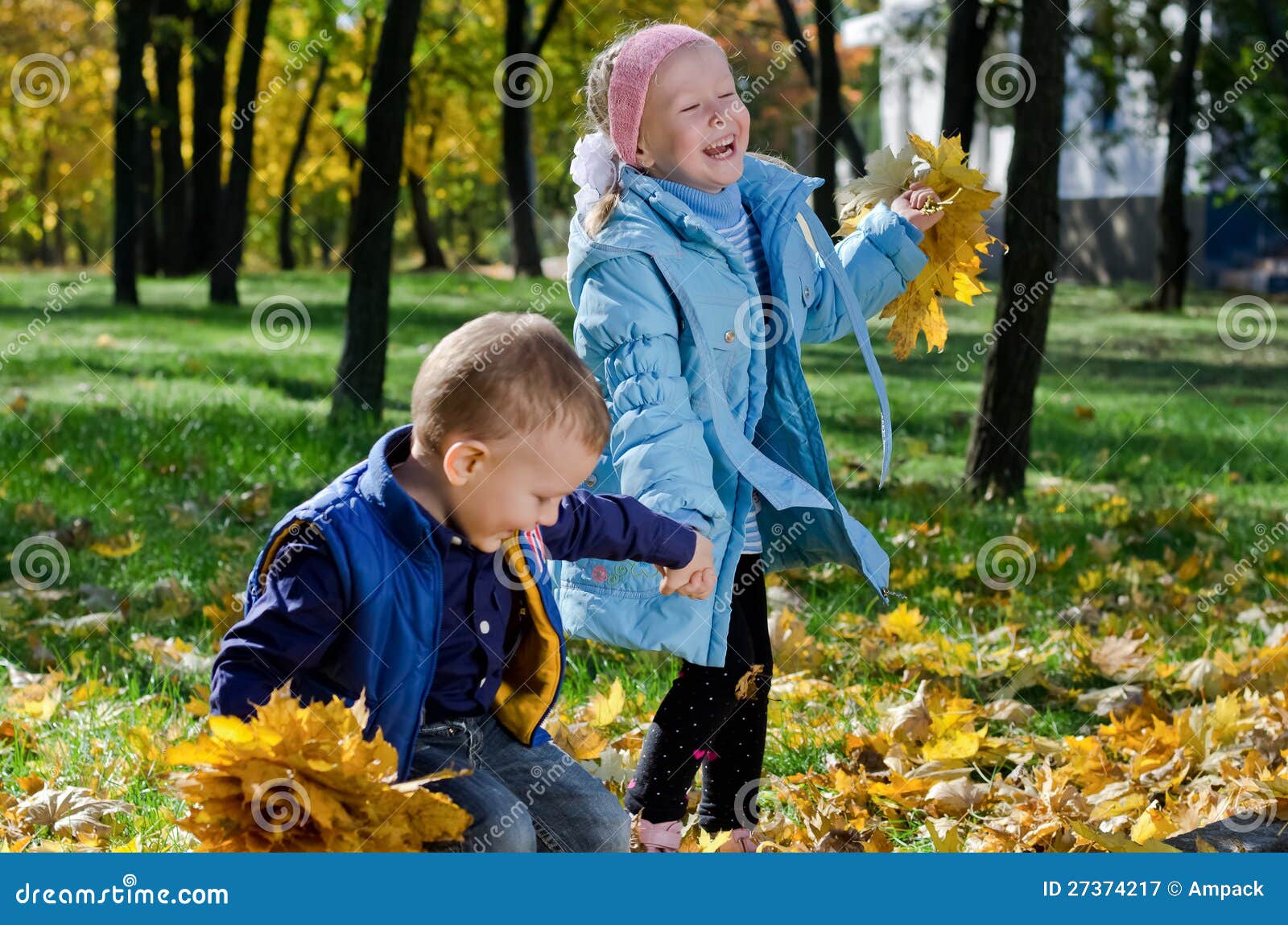 Laughing Children Playing with Fall Leaves Stock Image - Image of ...