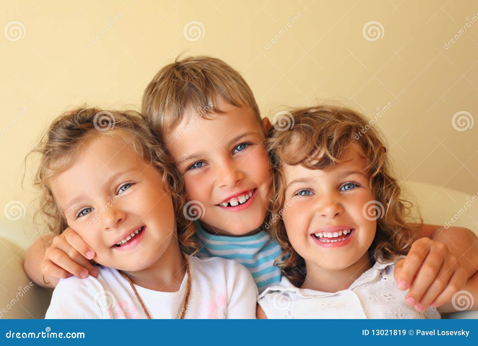 Laughing Children Three Together in Cosy Room Stock Image - Image of ...