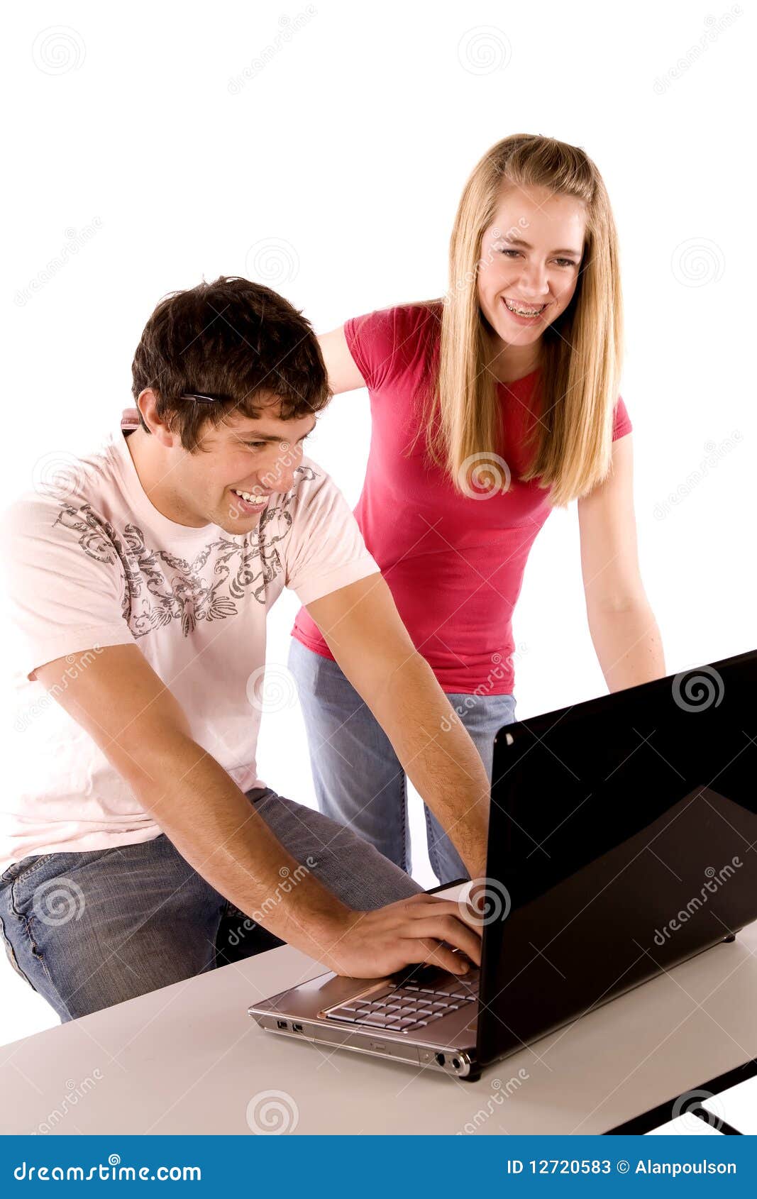 Laughing at computer stock image. Image of teenager, laptop - 12720583