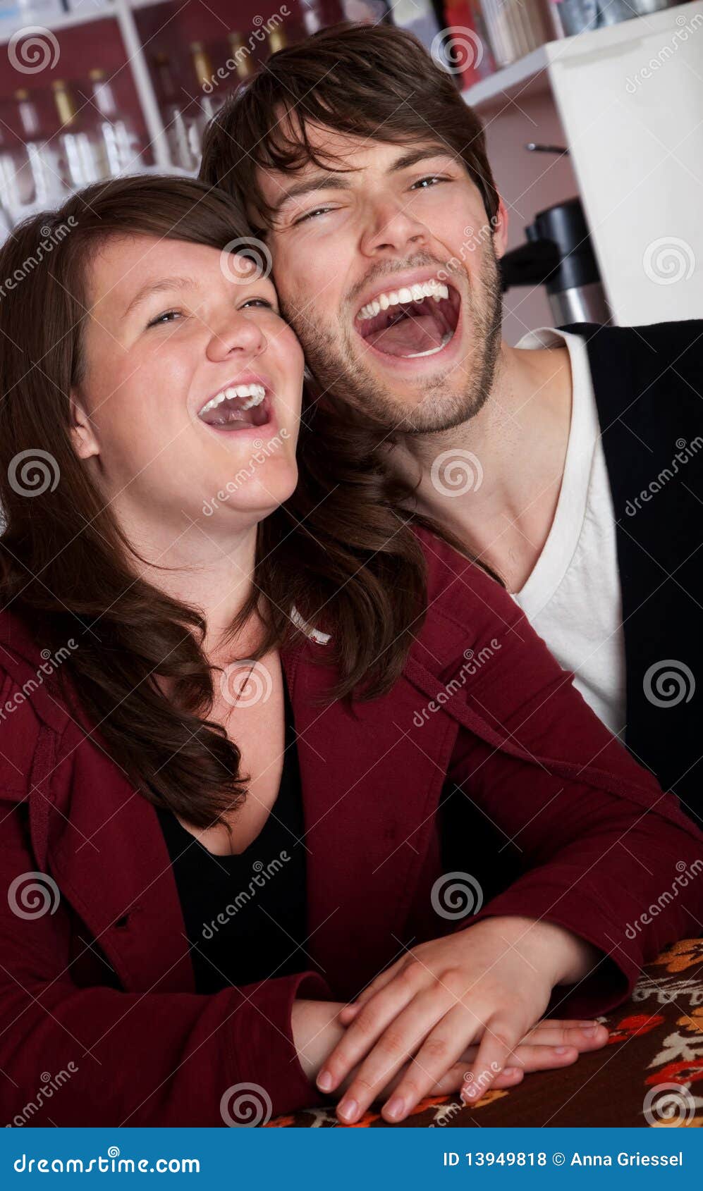 Laughing couple stock photo. Image of hair, blouse, busy - 13949818