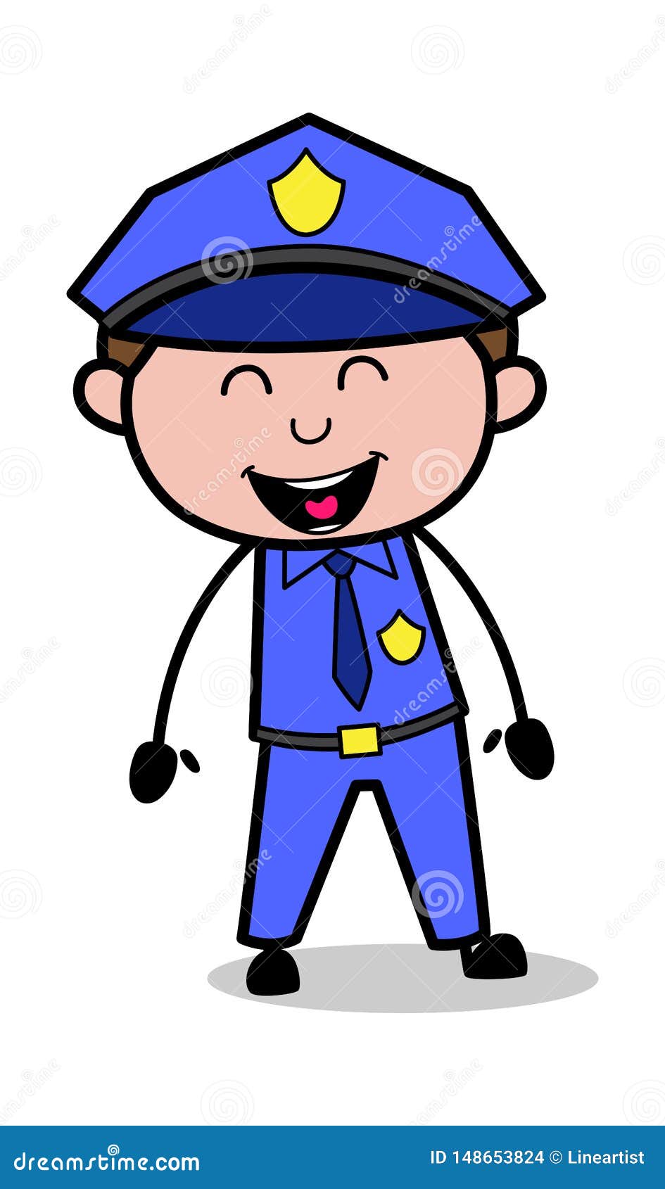 Laughing Expression - Retro Cop Policeman Vector Illustration Stock ...