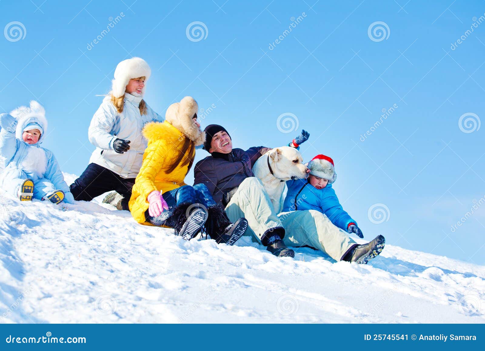 Laughing Family in Winter Park Stock Image - Image of retriever ...