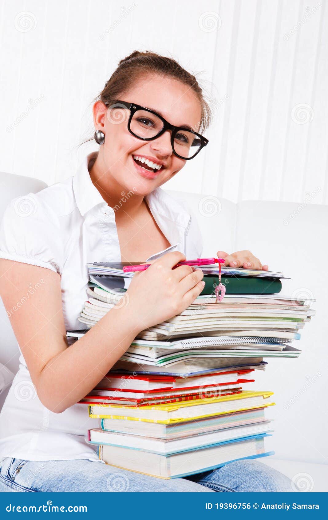 Laughing female student stock photo. Image of reader - 19396756