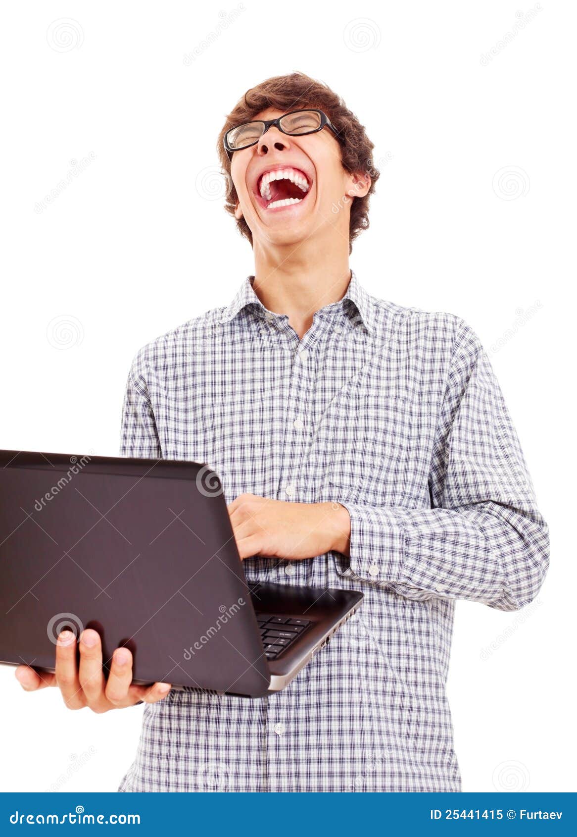 Laughing Funny Guy with Laptop Stock Image - Image of face, anecdote ...