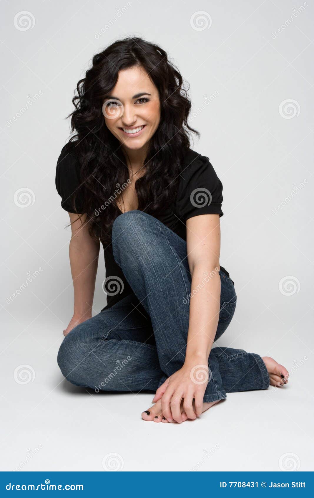Girl Barefoot In Jeans Candid