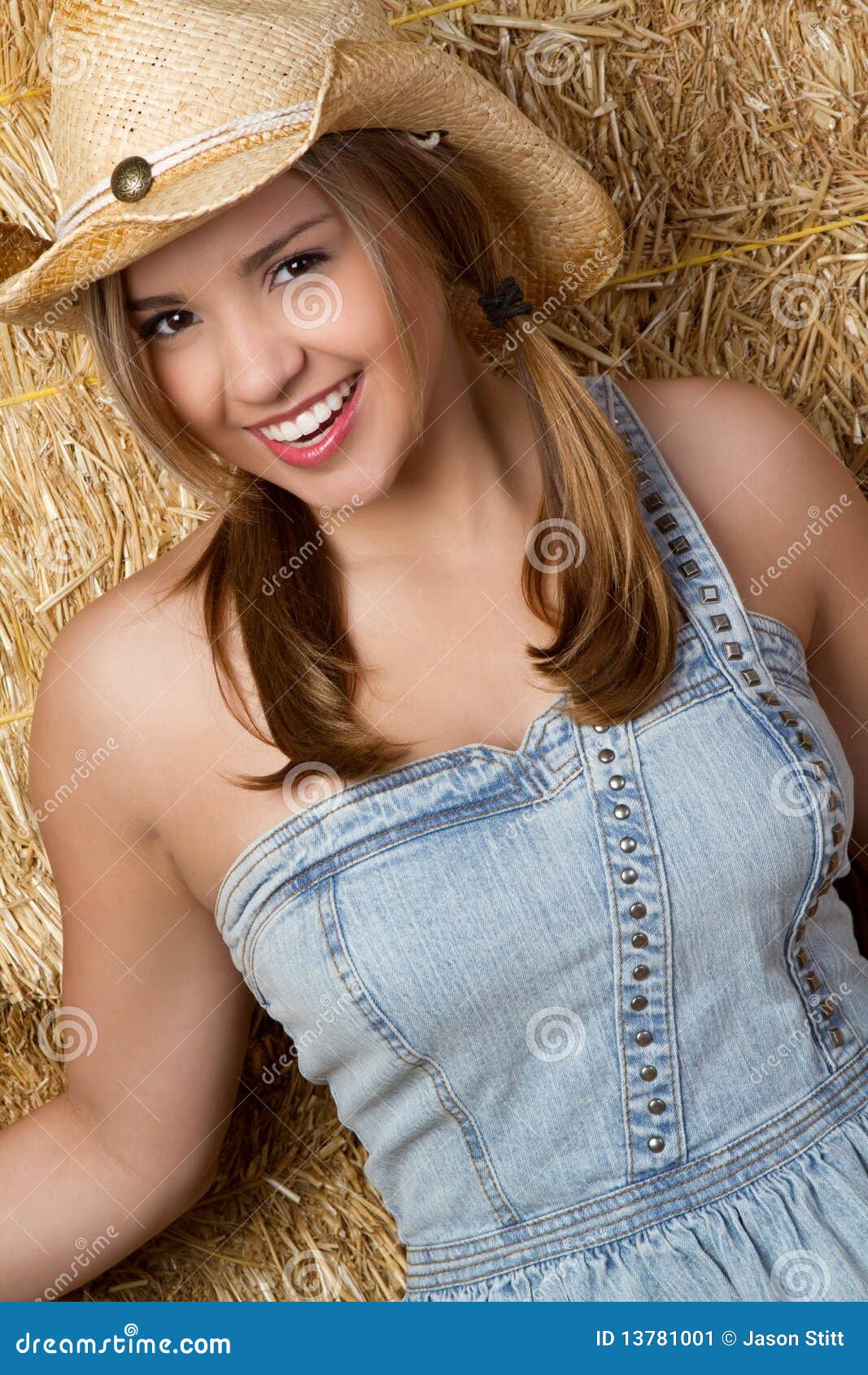 Laughing Girl in Barn stock image. Image of denim, gorgeous - 13781001