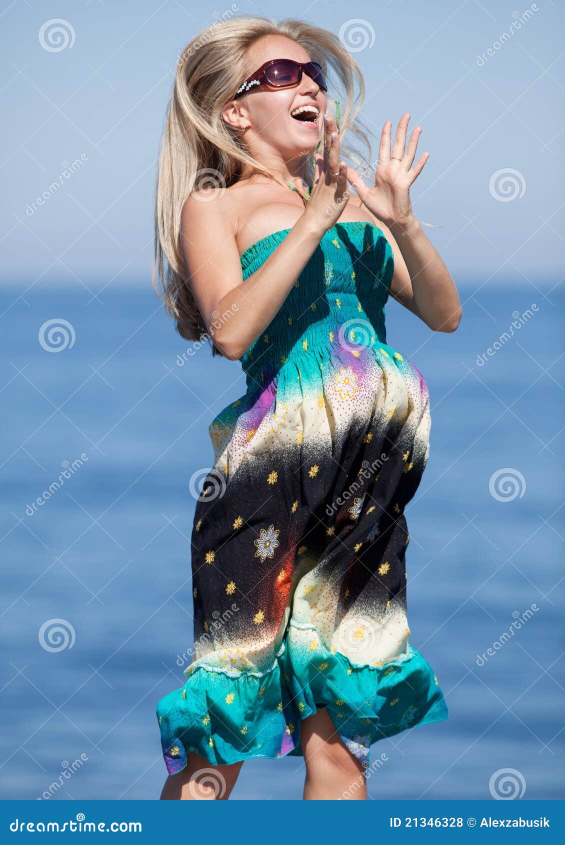 Laughing girl jumping stock photo. Image of action, blonde - 21346328