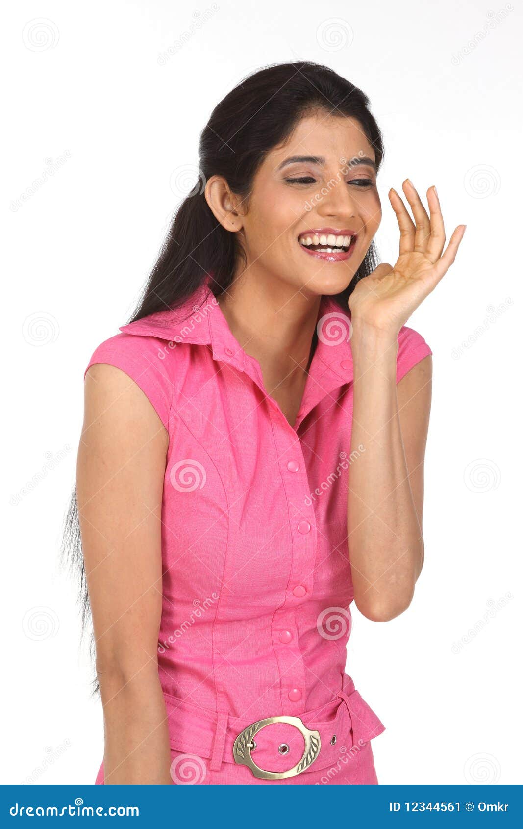 Laughing Girl in Whispering Pose Stock Image - Image of expressive ...