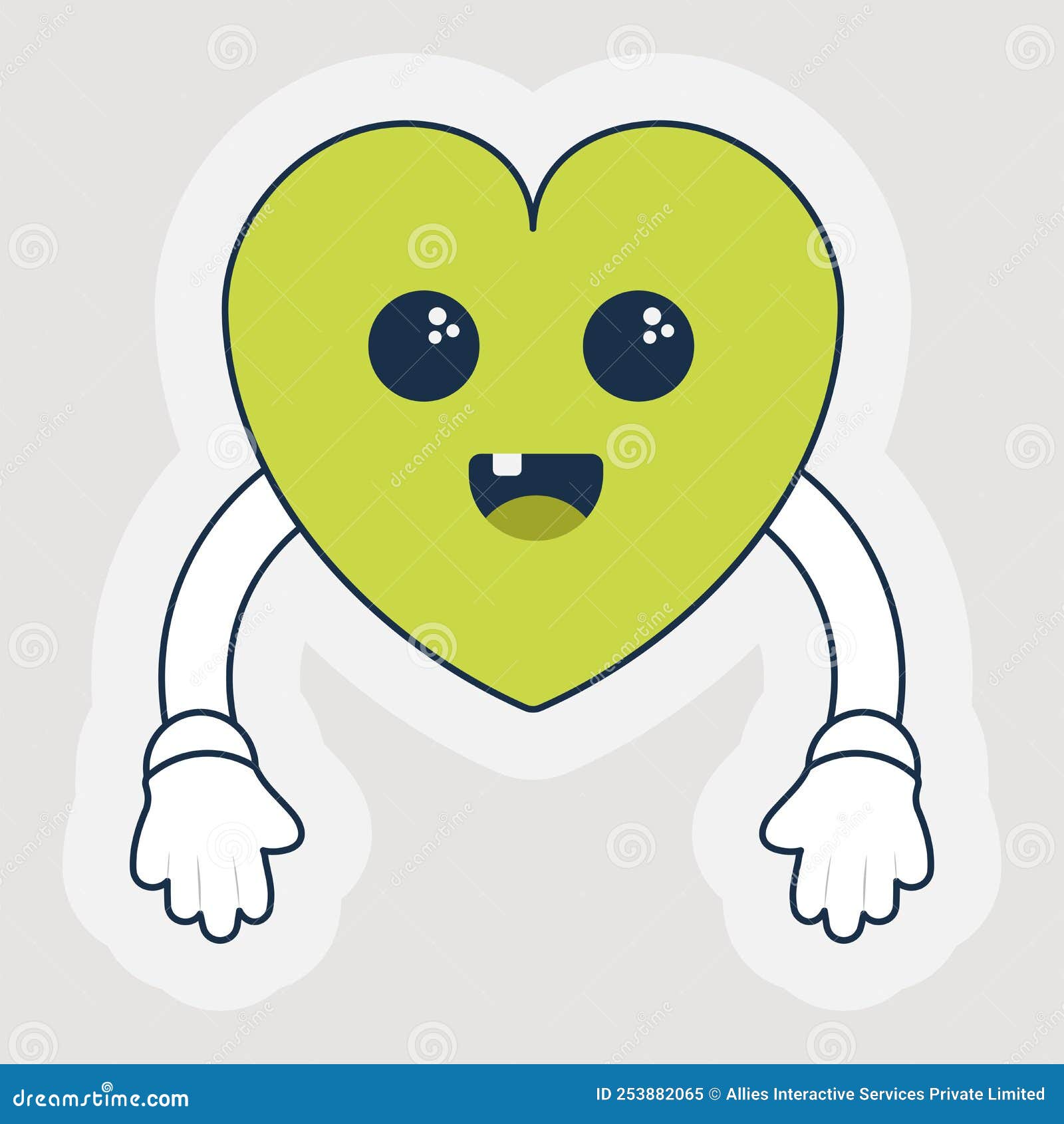 Laughing Green Heart Cartoon with Hand Down Sticker Stock Illustration ...