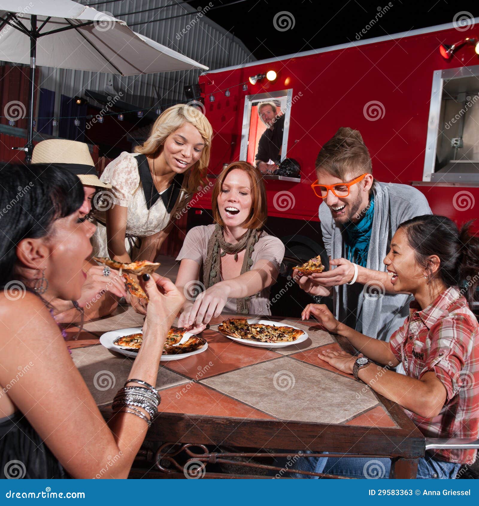 Laughing Group Eat at Canteen Stock Image - Image of mobile, culinary ...