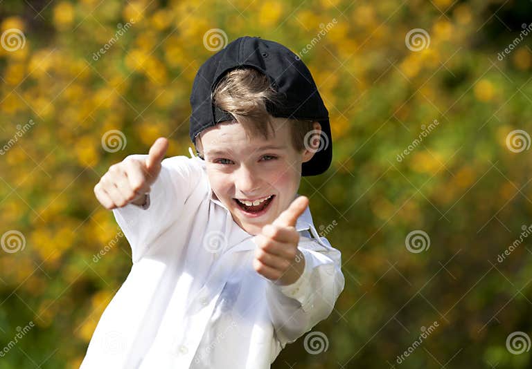 Laughing Handsome Boy Posing Both Thumbs Up Stock Image - Image of ...