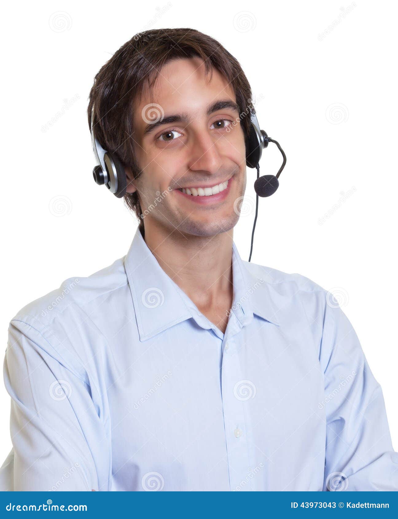 Laughing Hispanic Operator with Headset Stock Image - Image of calling ...