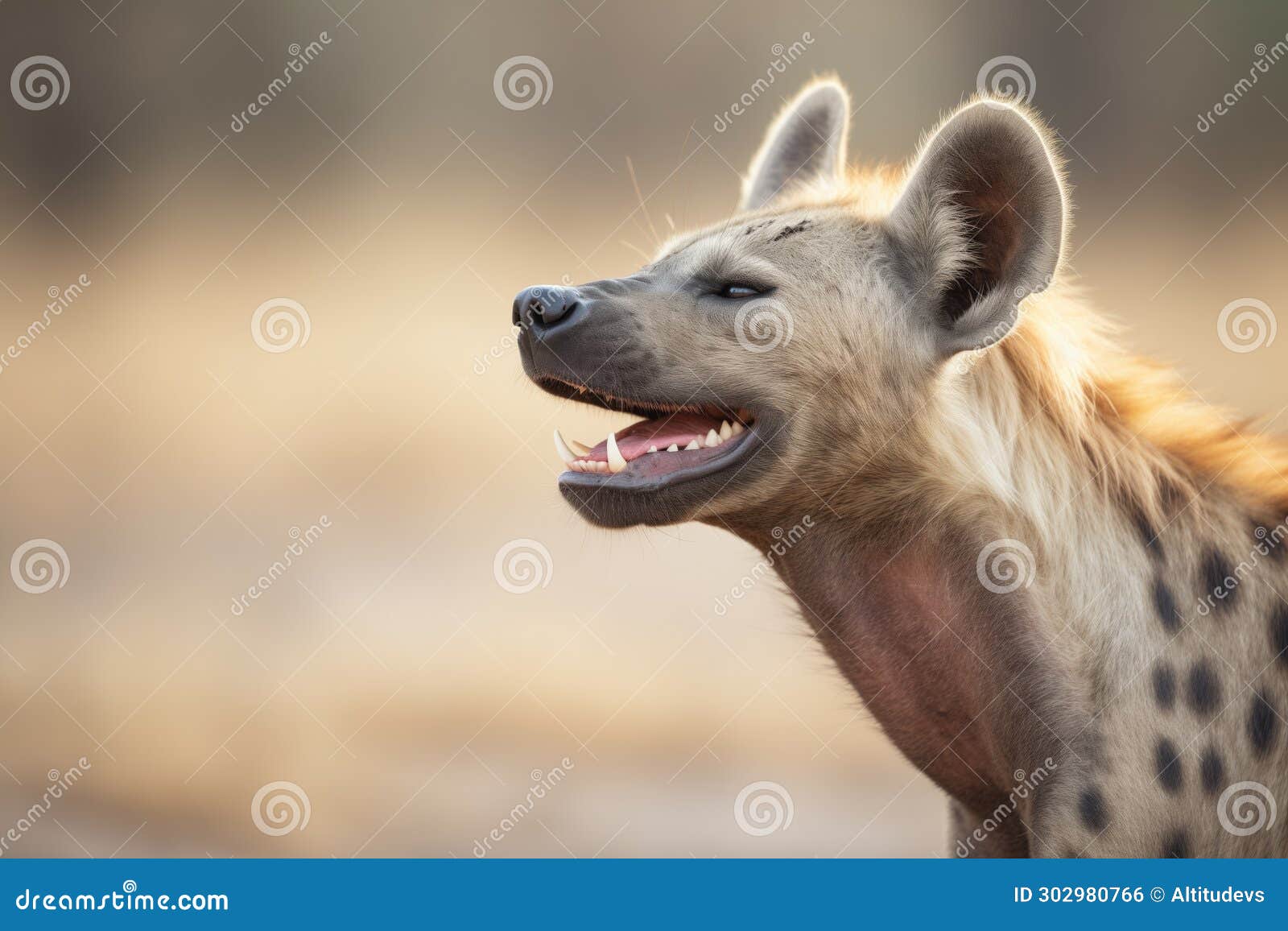 Laughing Hyena in Profile with Ears Back Stock Illustration ...