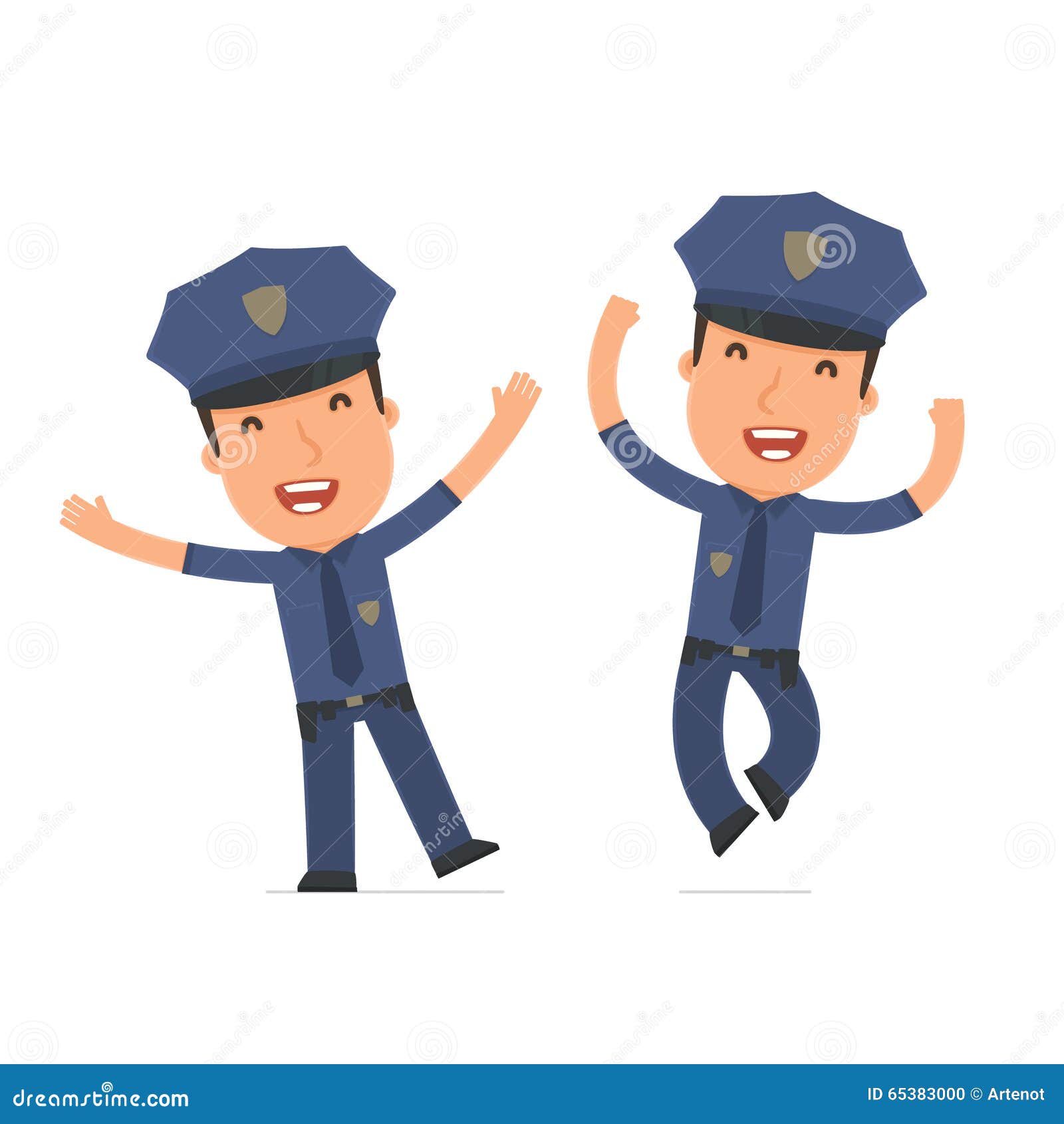 Laughing and Joyful Character Officer Celebrates and Jumps Stock ...