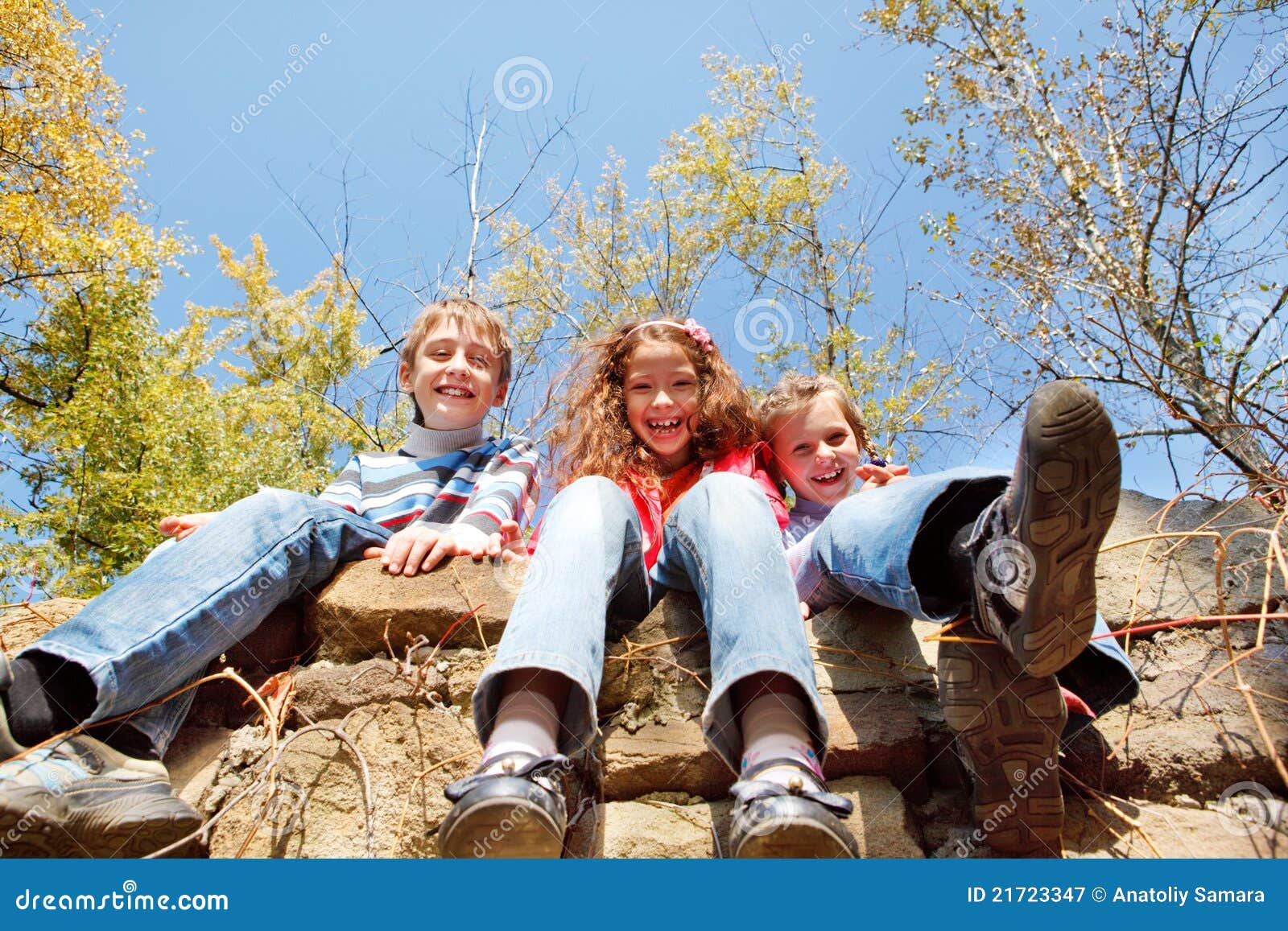 Laughing Kids Playing In A Forest Stock Photography | CartoonDealer.com ...