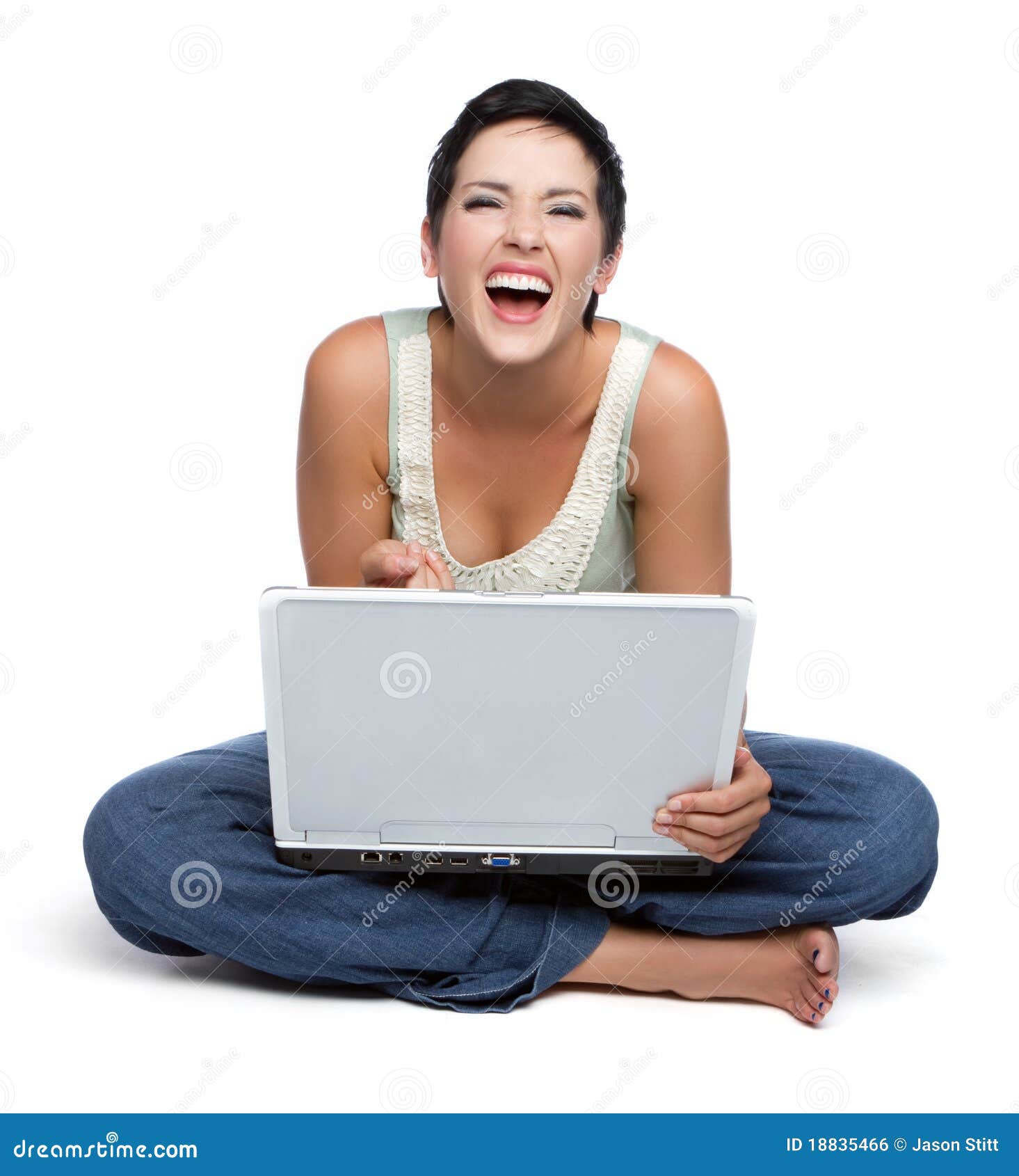 Laughing Laptop Woman stock photo. Image of internet - 18835466