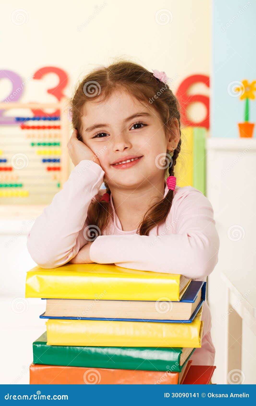 Little girl with books stock image. Image of equipment - 30090141