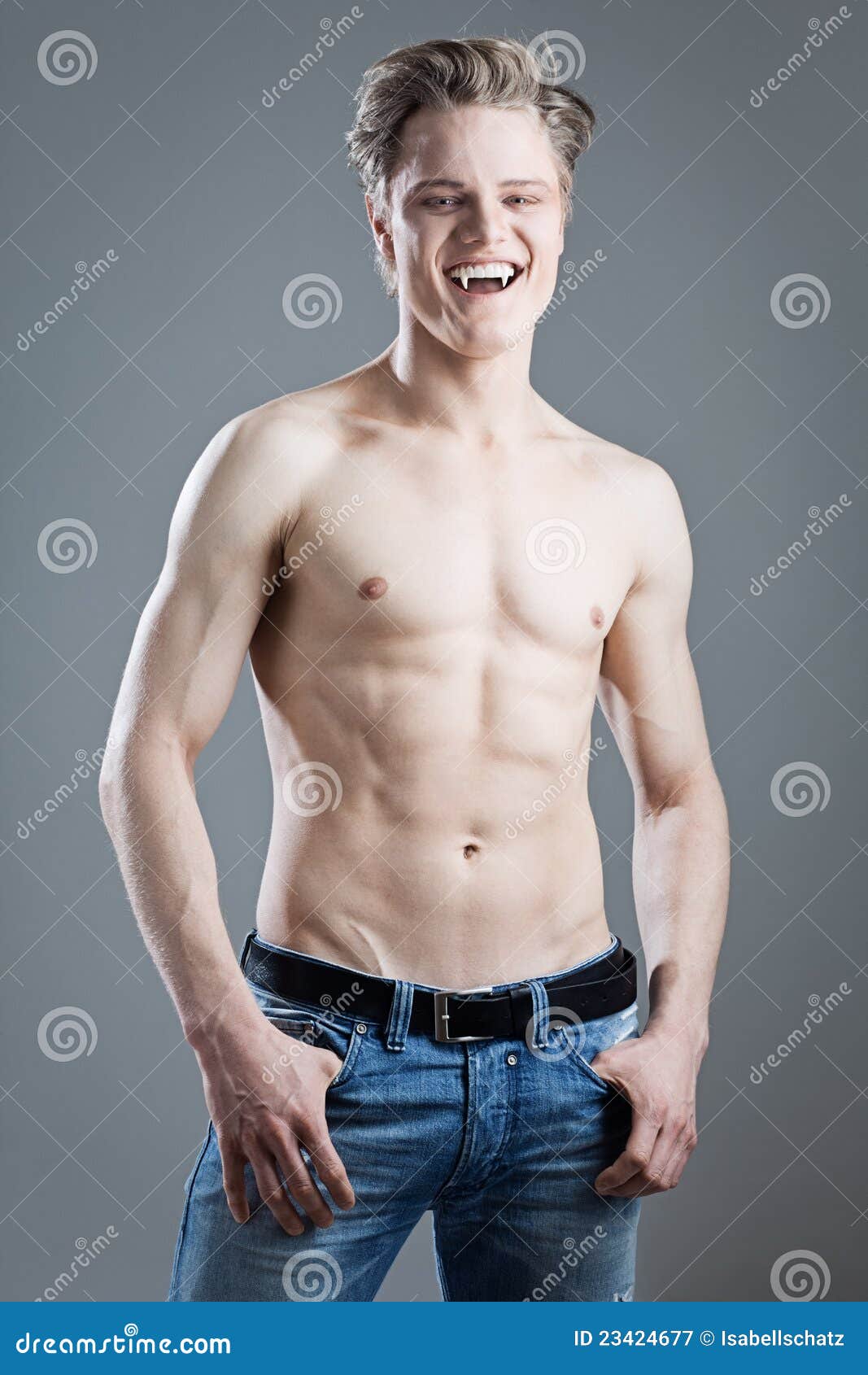 Male Vampire Smiling Dangerously, Showing Fangs Stock Photo ...