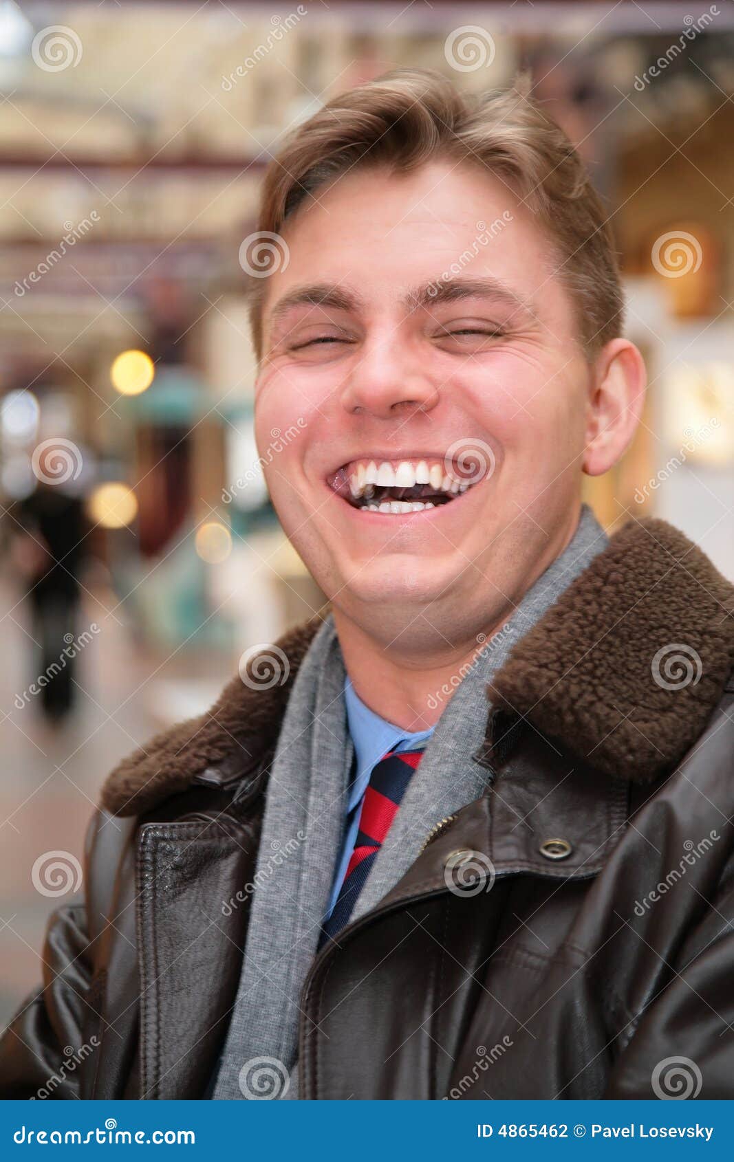 Laughing Man in Leather Jacket Stock Photo - Image of caucasian ...