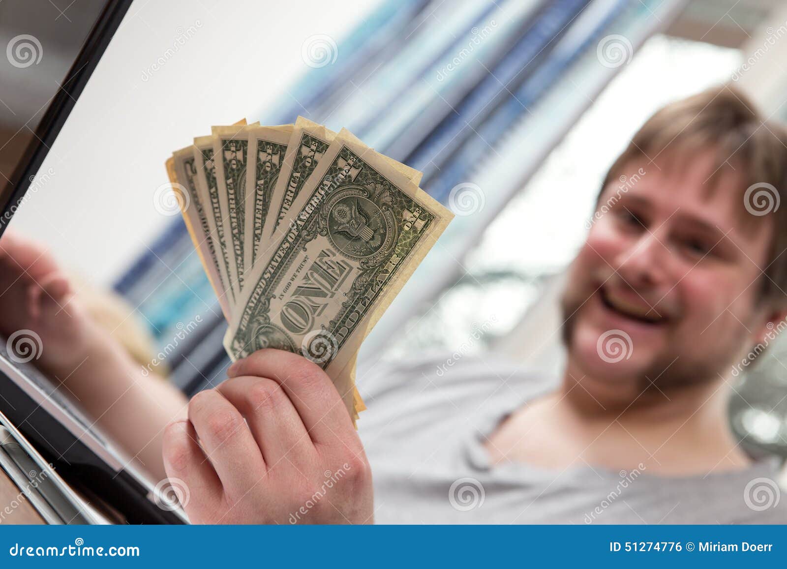 Laughing Man with a Lot of Dollar Notes Stock Photo - Image of male ...