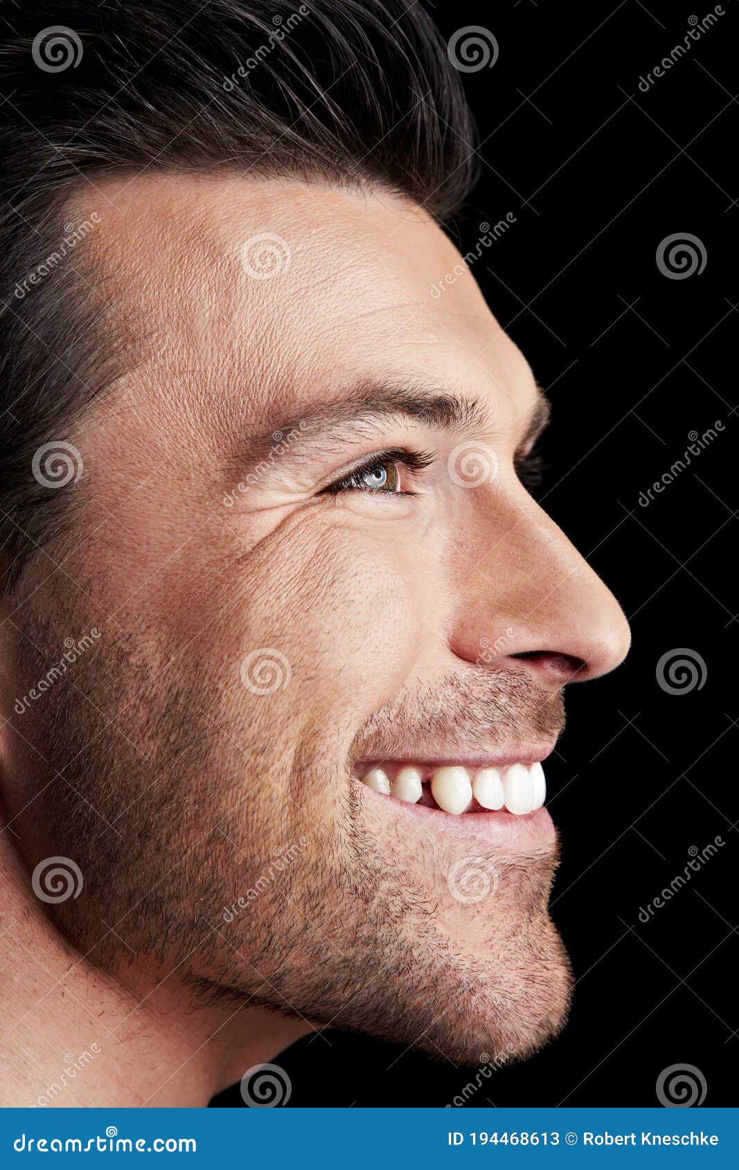Laughing man in profile stock image. Image of head, laugh - 194468613