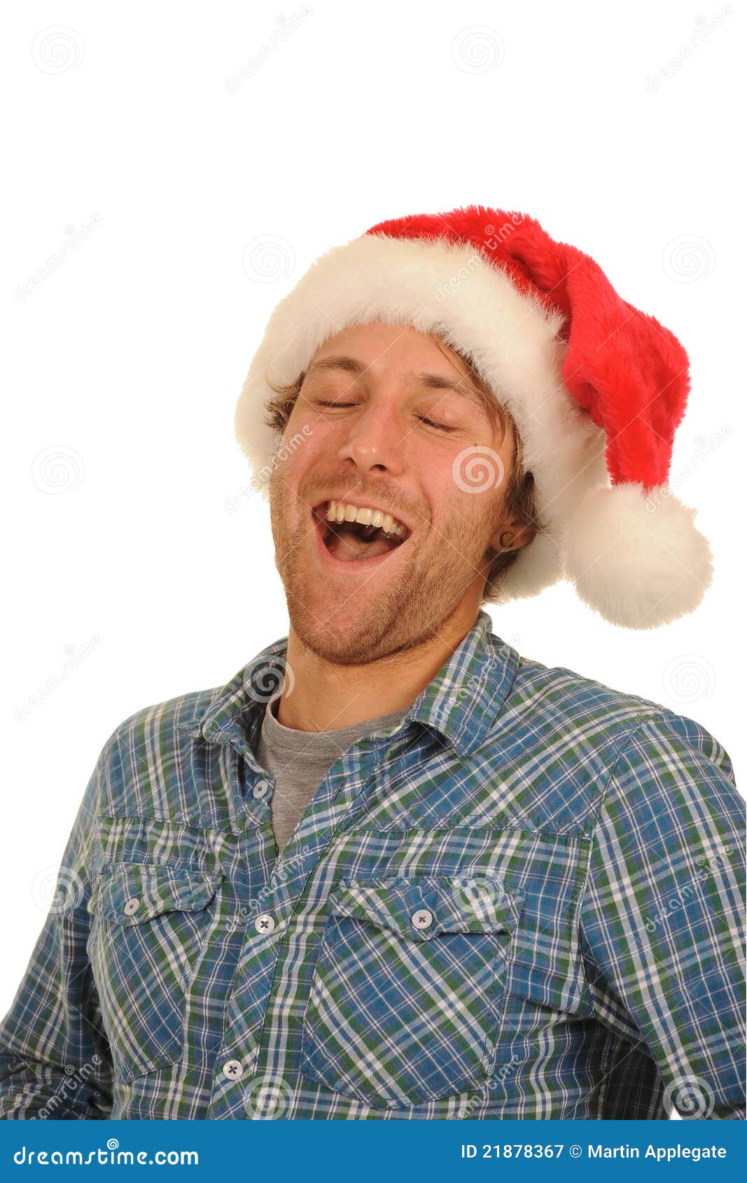 Laughing man in santa hat stock image. Image of closes - 21878367