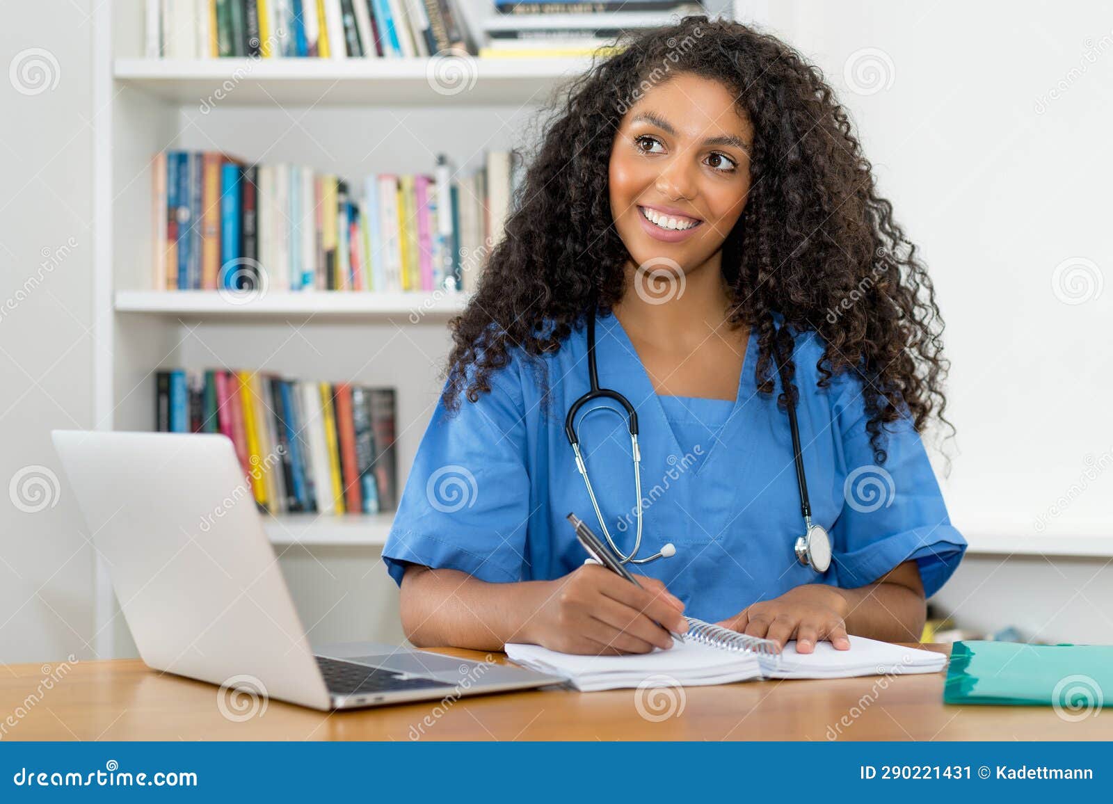 Laughing Mexican Female Nurse at Work at Office Stock Image - Image of ...