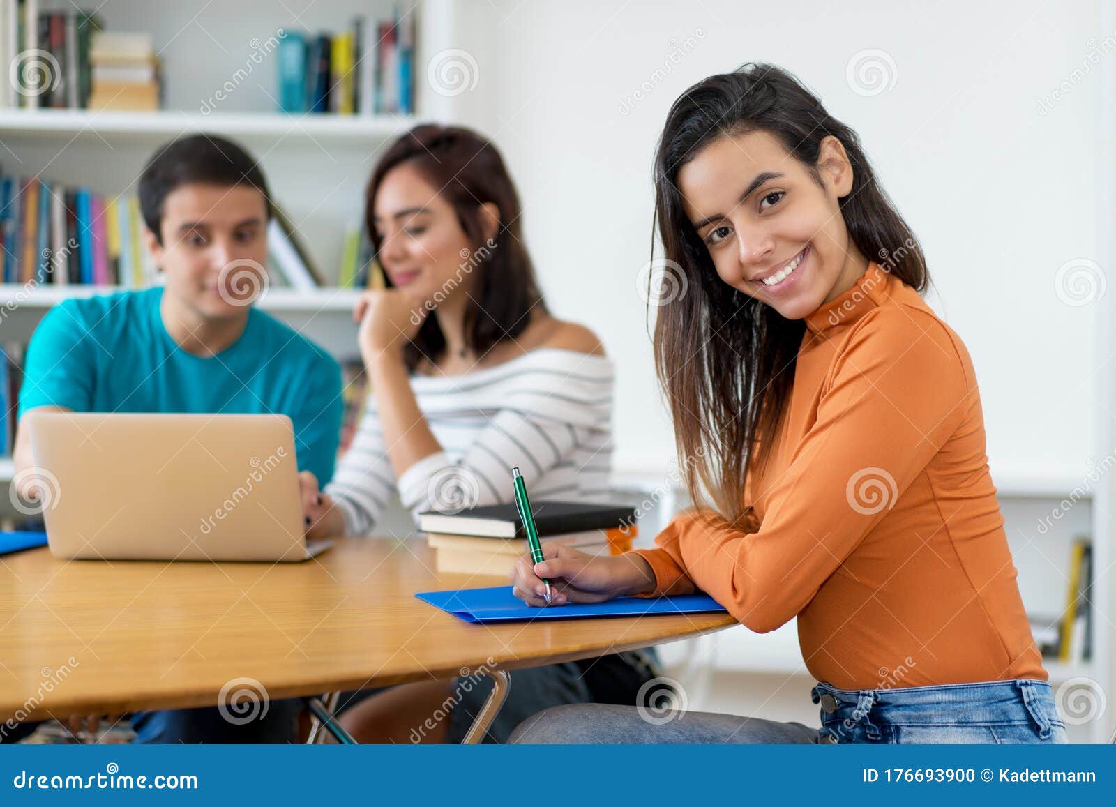 Laughing Mexican Female Student with Group of Computer Science Students ...