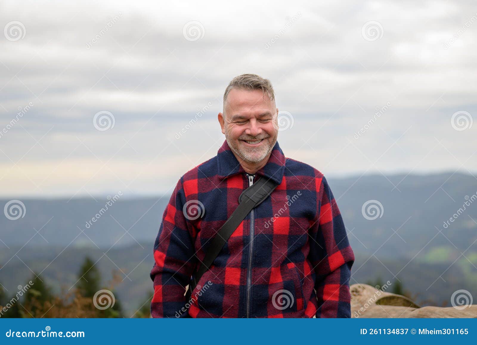 Laughing Man is Standing on a Mountain Stock Image - Image of outdoor ...