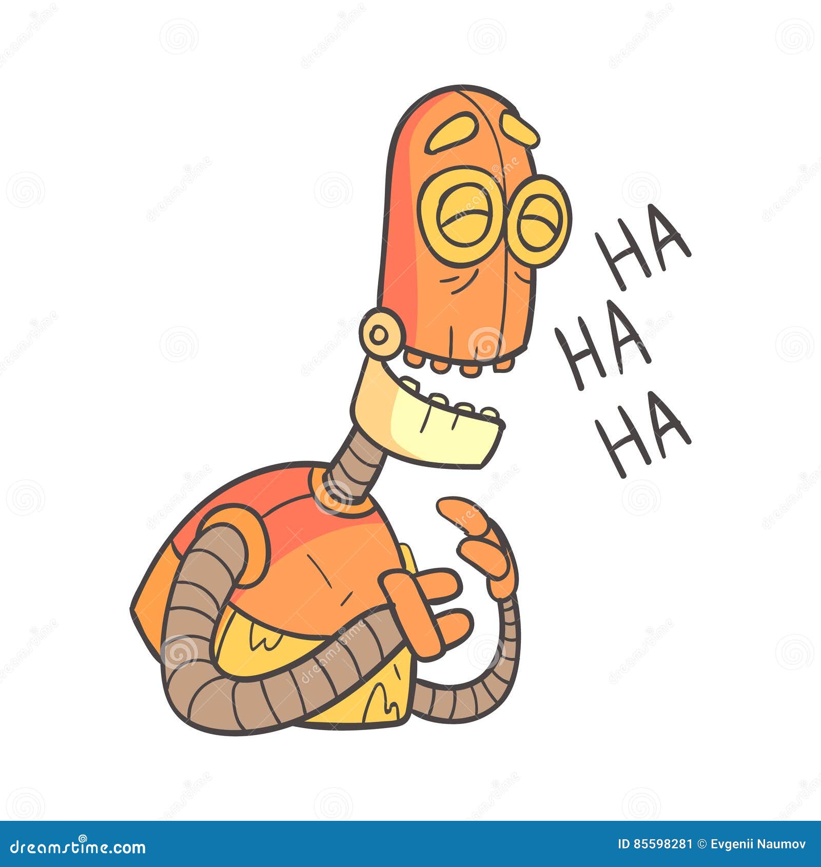Laughing Orange Robot Cartoon Outlined Illustration with Cute Android ...
