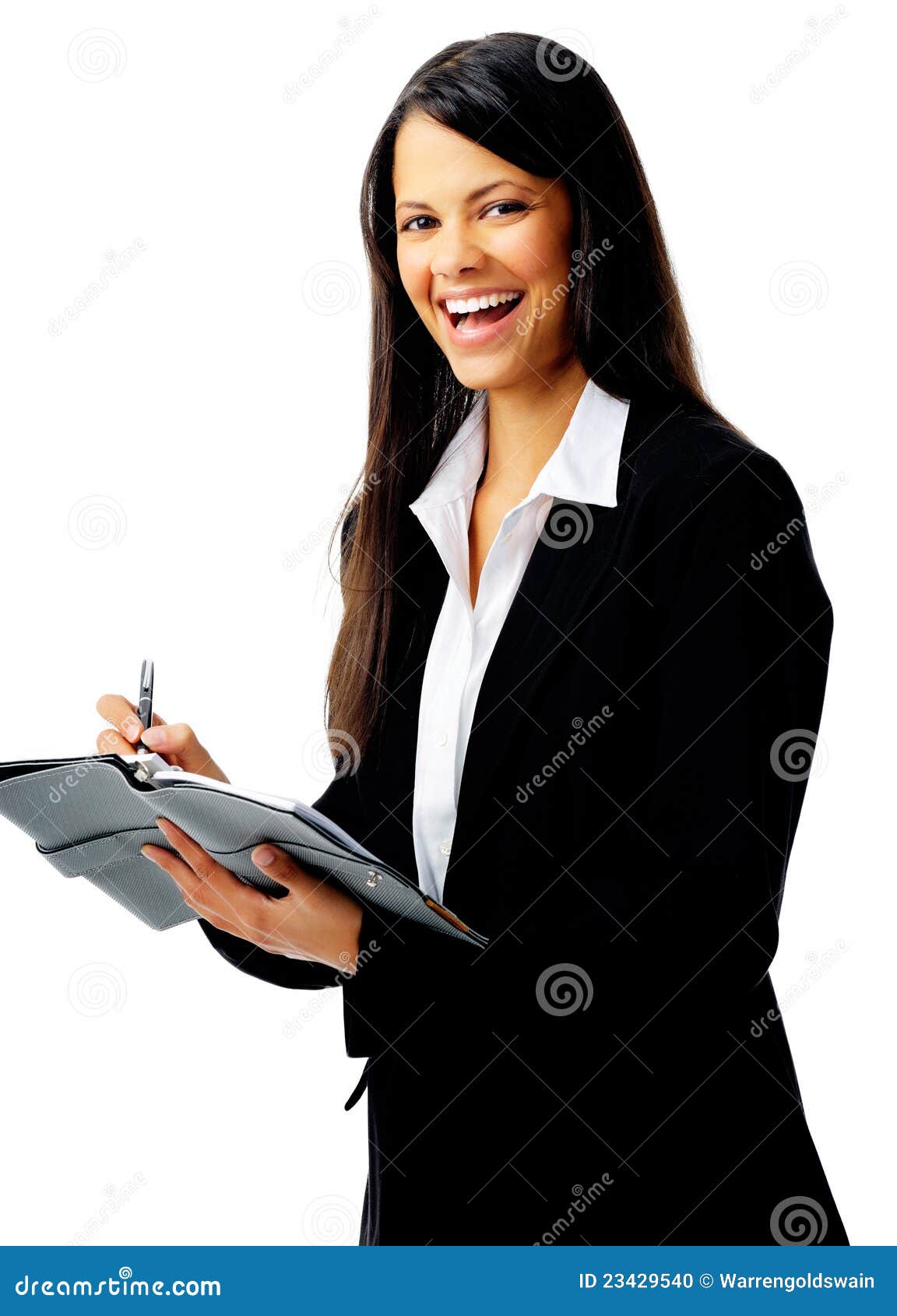 Laughing organized woman stock photo. Image of brunette - 23429540