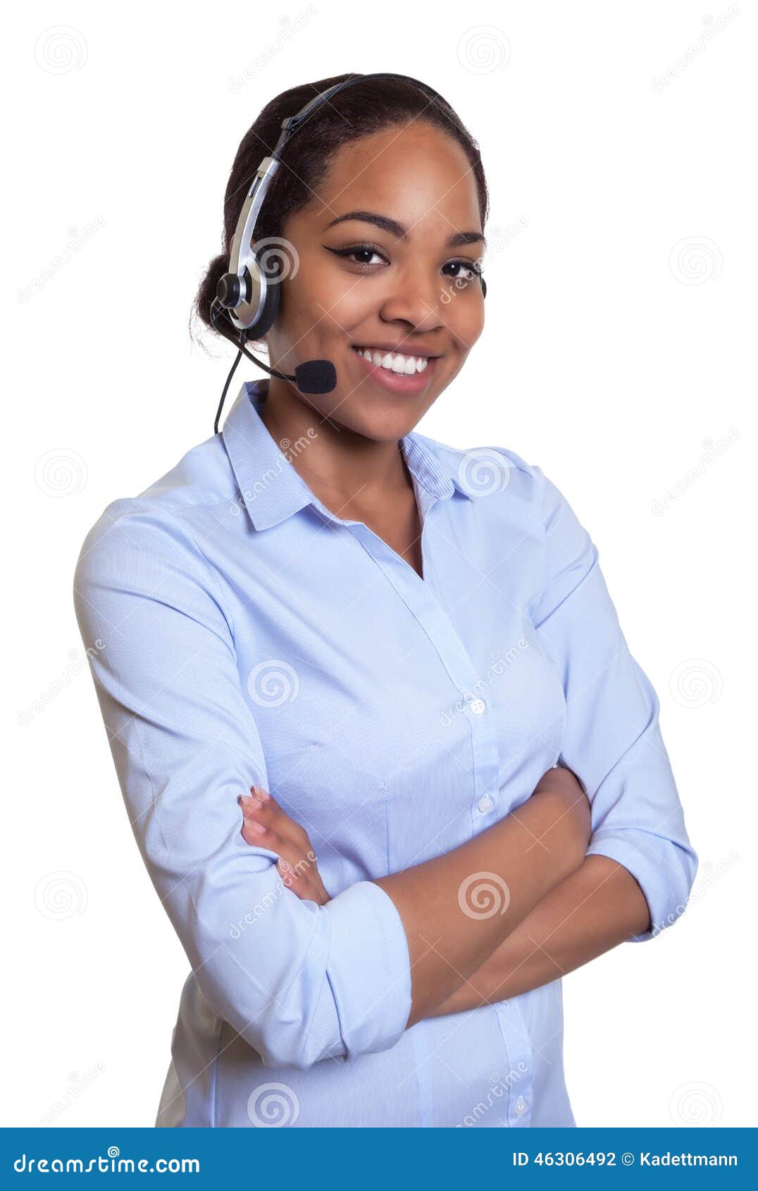 Laughing Phone Operator with Headset and Crossed Arms Stock Photo ...