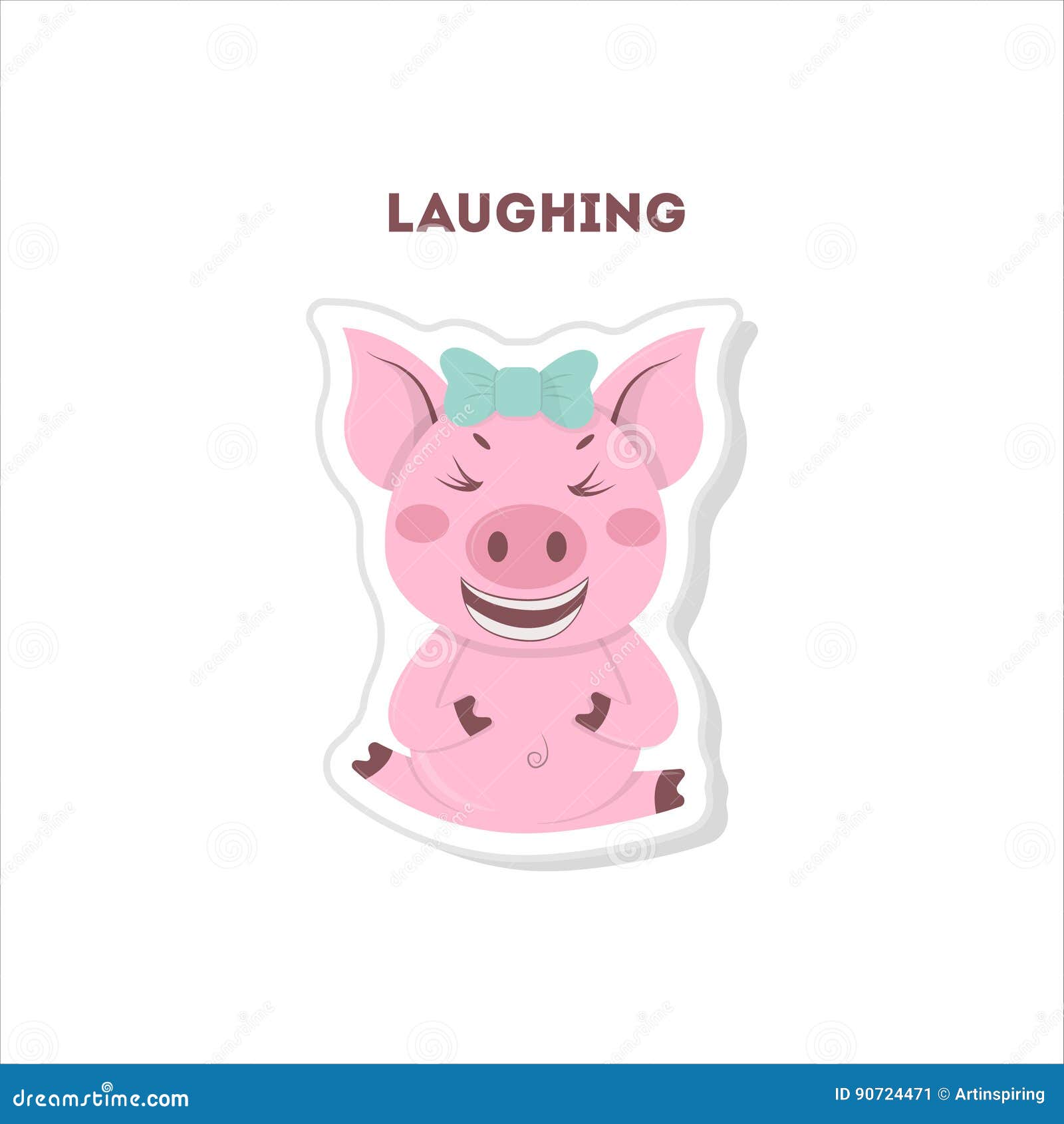 Laughing pig sticker. stock vector. Illustration of hands - 90724471