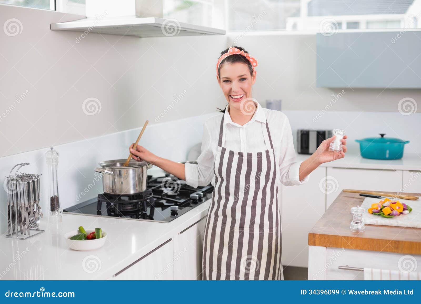 Laughing Pretty Woman with Apron Cooking Stock Image - Image of dinner ...