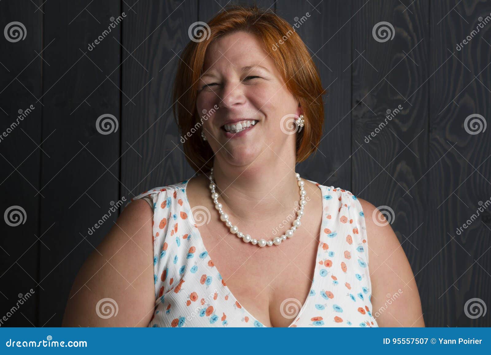 Laughing red head woman stock image. Image of breast - 95557507