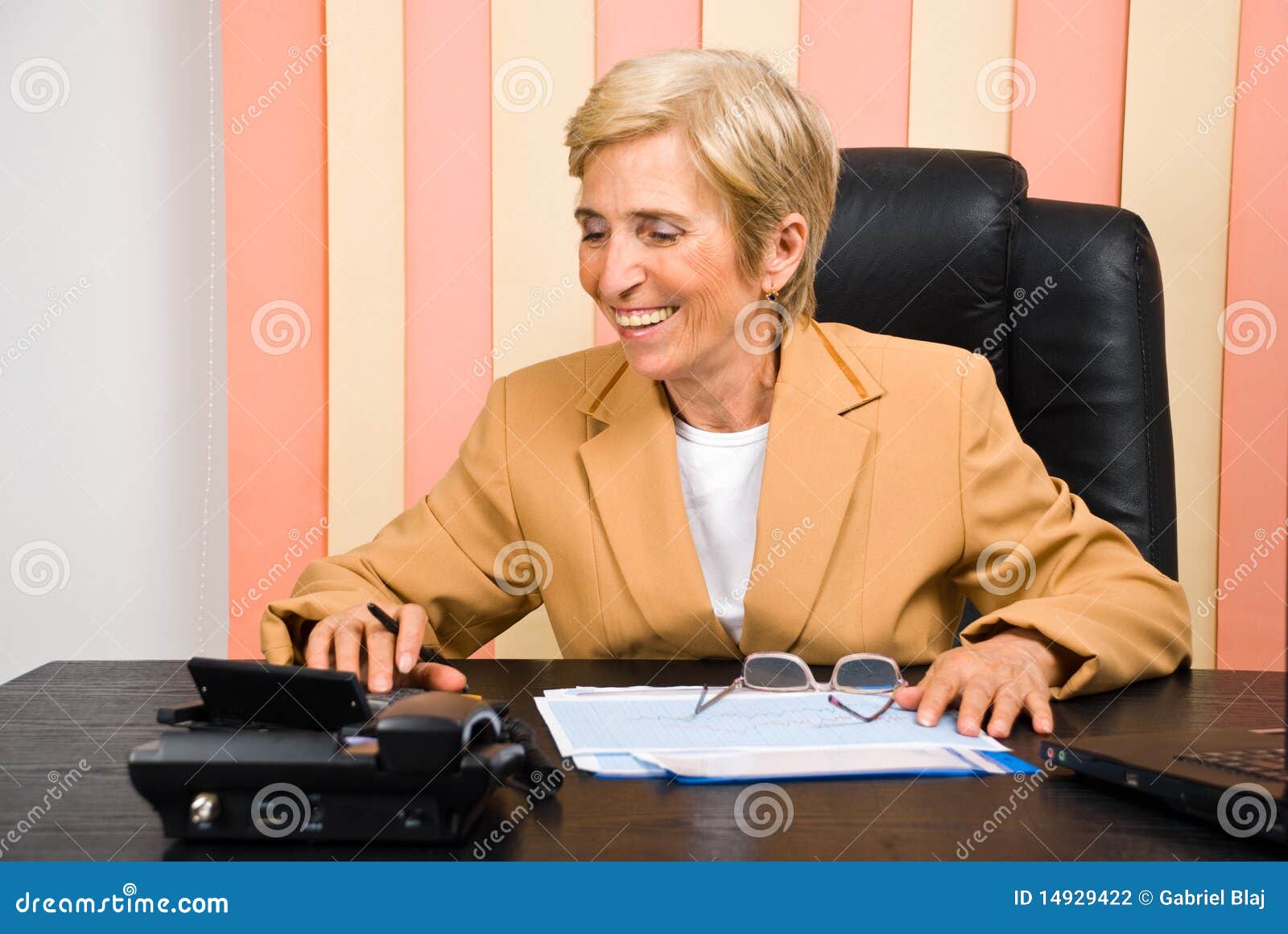Laughing Senior Business Woman Using Calculator Stock Photo - Image of ...