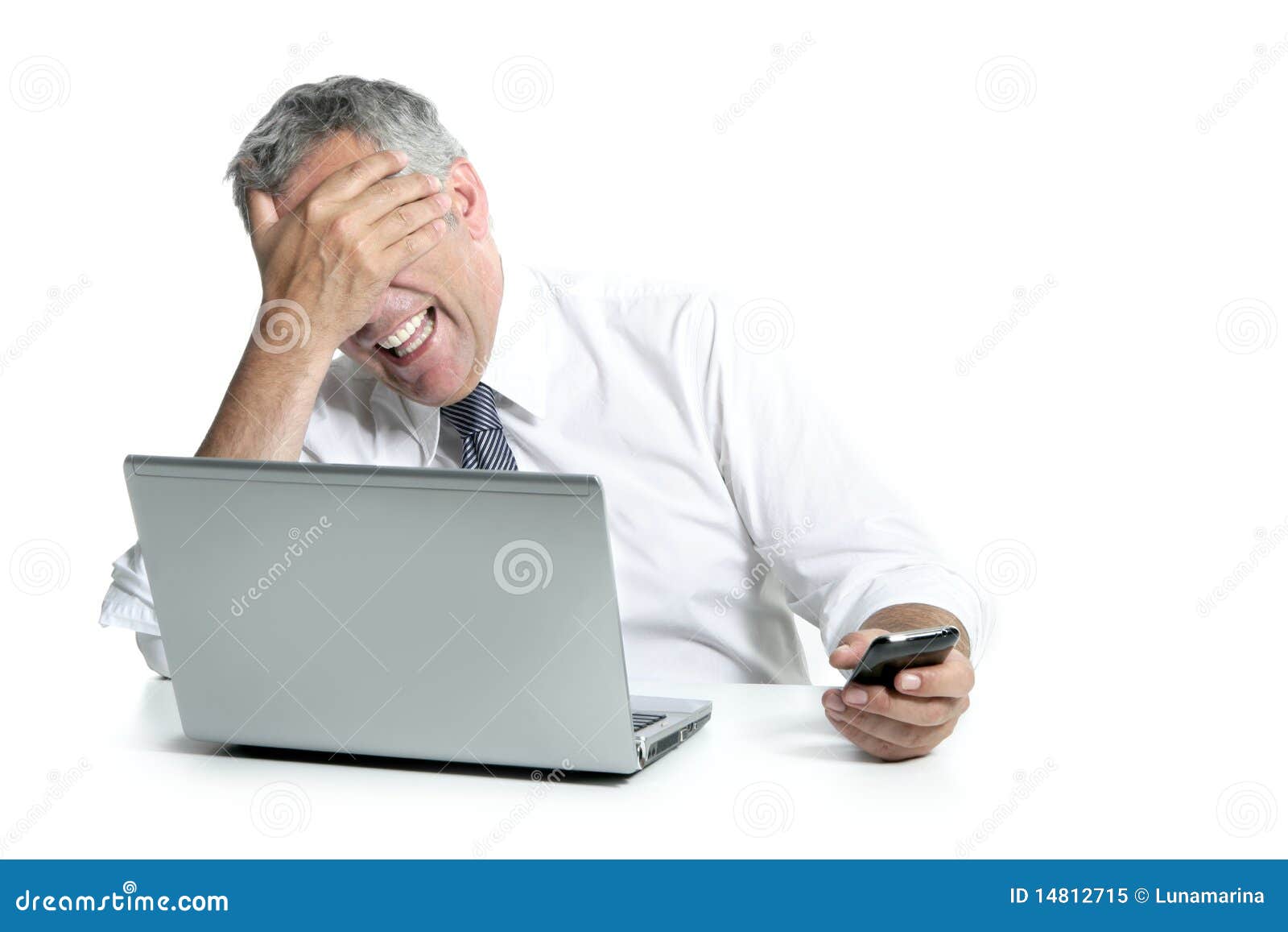 Laughing Senior Businessman Computer Phone Gesture Stock Image - Image ... Laughing Senior Businessman Computer Phone Gesture Stock Image - Image ...