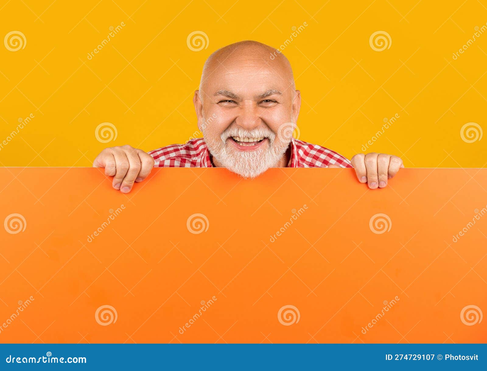 Laughing Senior Man with Copy Space on Blank Banner. Advert Stock Image ...