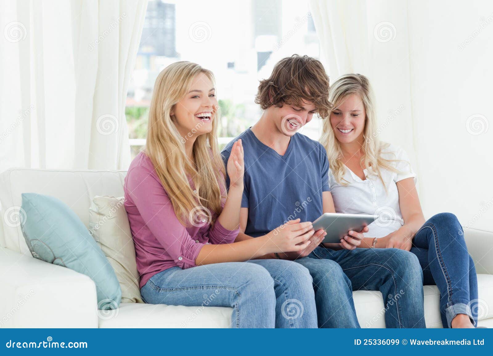 Laughing Siblings Share the One Tablet Pc Stock Image - Image of short ...