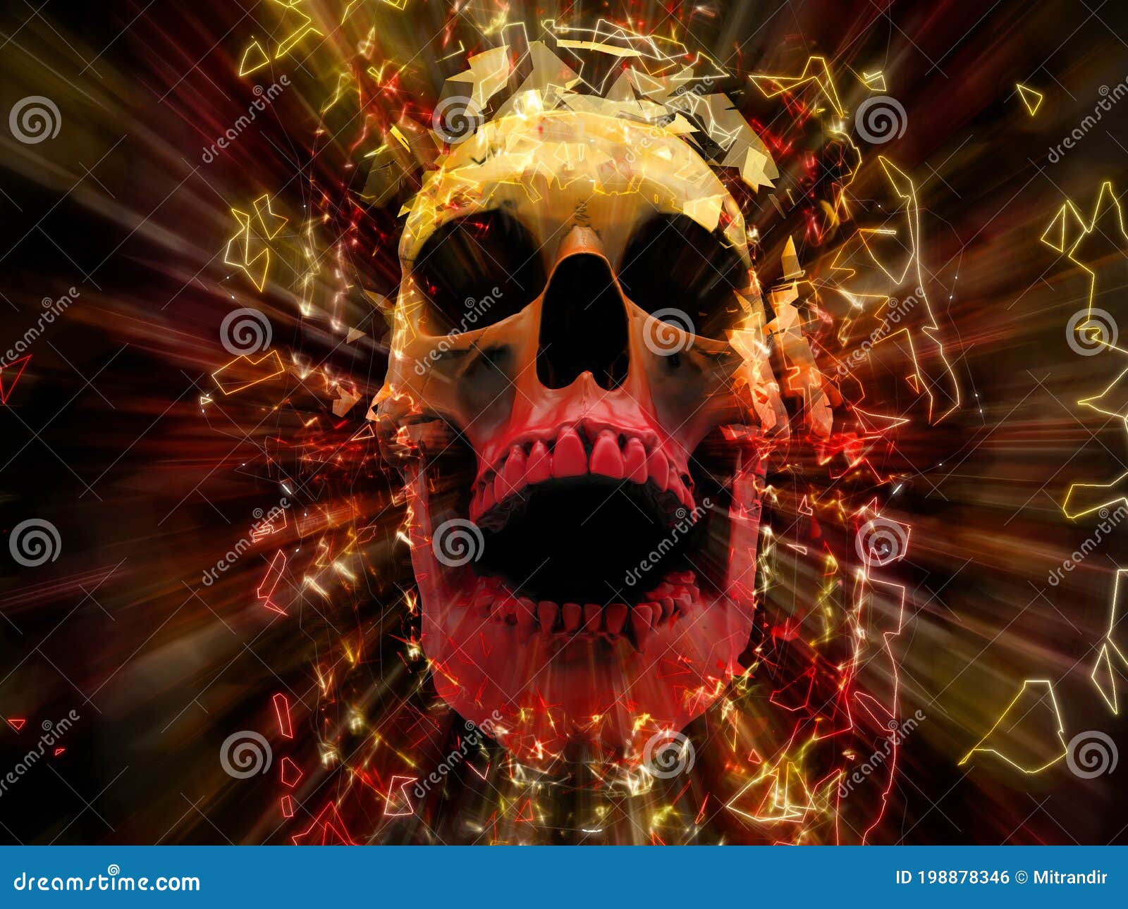 Laughing Skull Exploding into Hundreds Neon Polygon Elements Stock ...