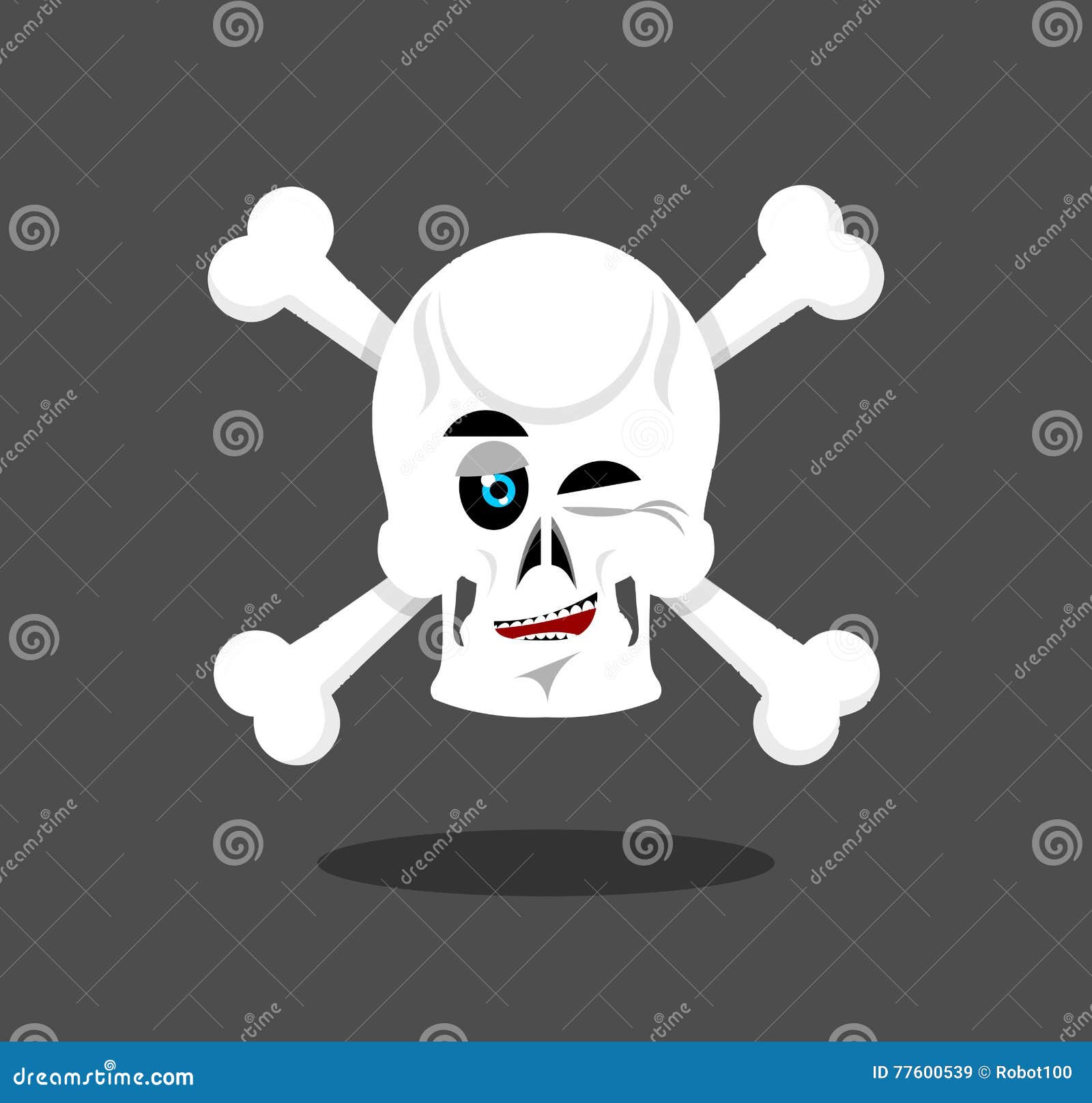 Laughing Skull Winks Emotion. Crossbones Stock Vector - Illustration of ...