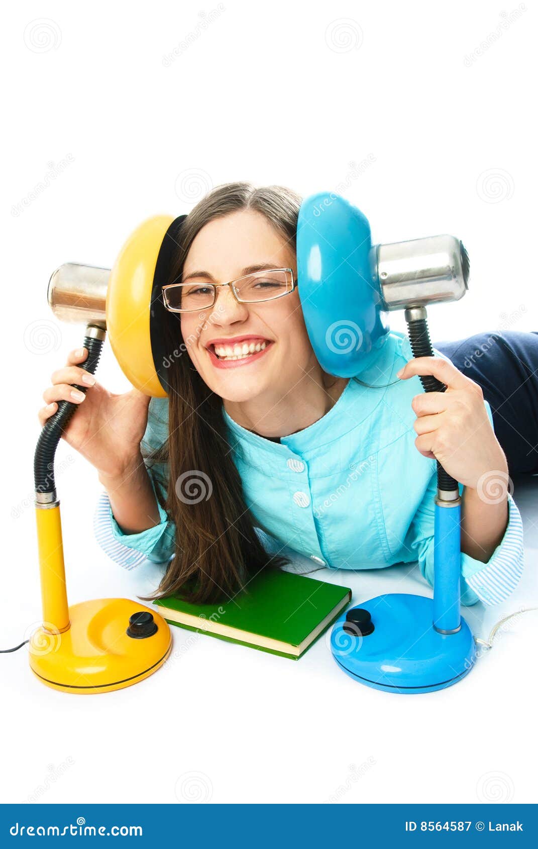 Laughing Student with Reading Lamps Stock Image - Image of librarian ...