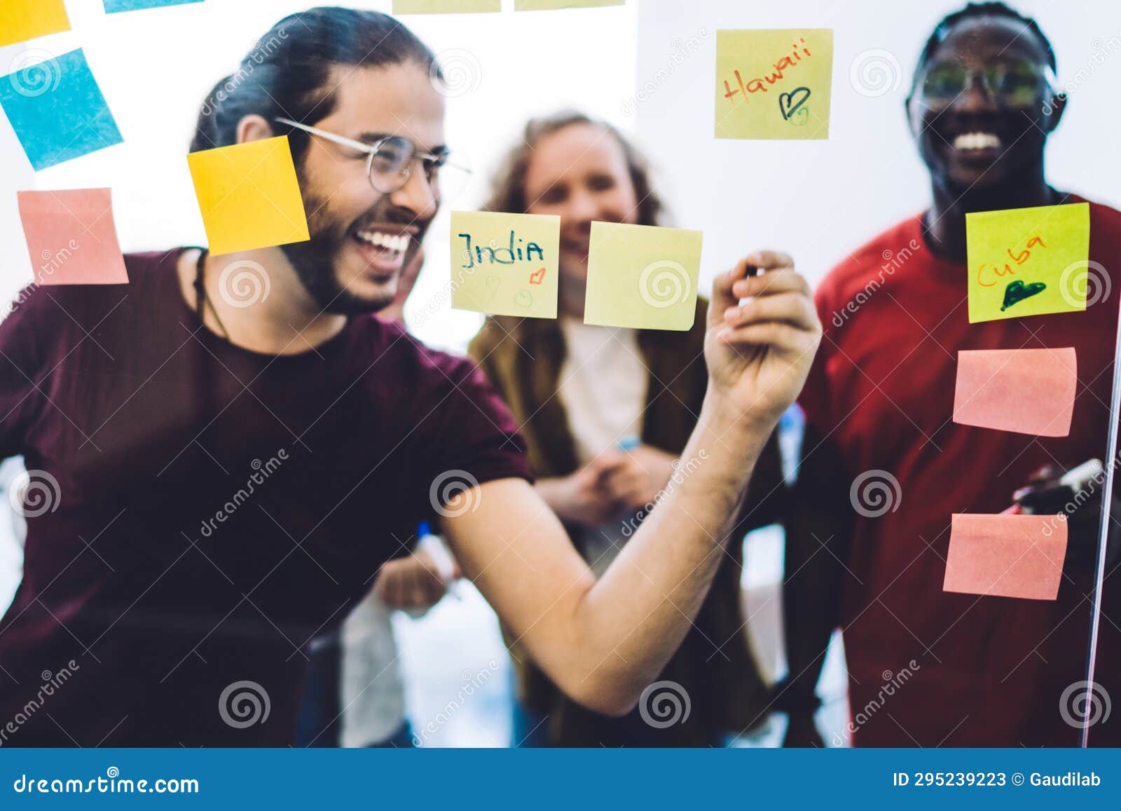 Laughing Students Drawing on Sticky Notes Stock Image - Image of note ...