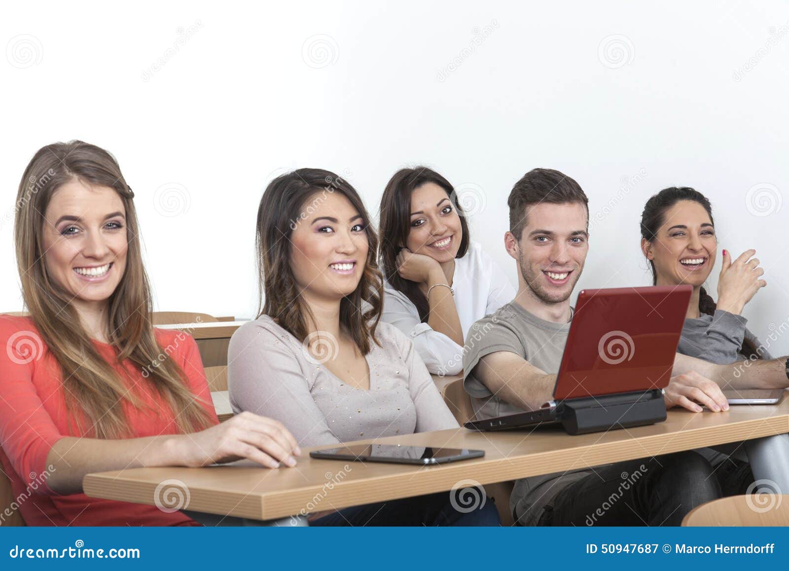 5 laughing students stock image. Image of girl, computer - 50947687