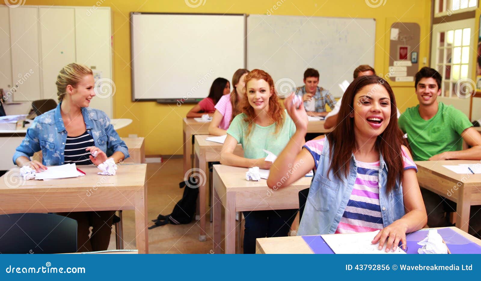 Laughing Students Throwing Paper in Classroom Stock Footage - Video of ...