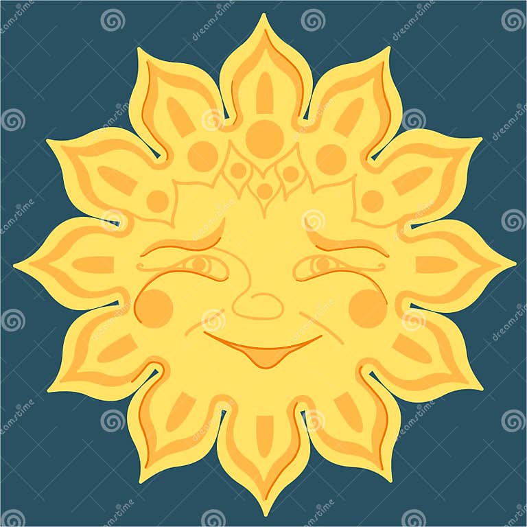 Laughing Sun with Red Cheeks in Slavic Style. Vector Image Stock Vector ...
